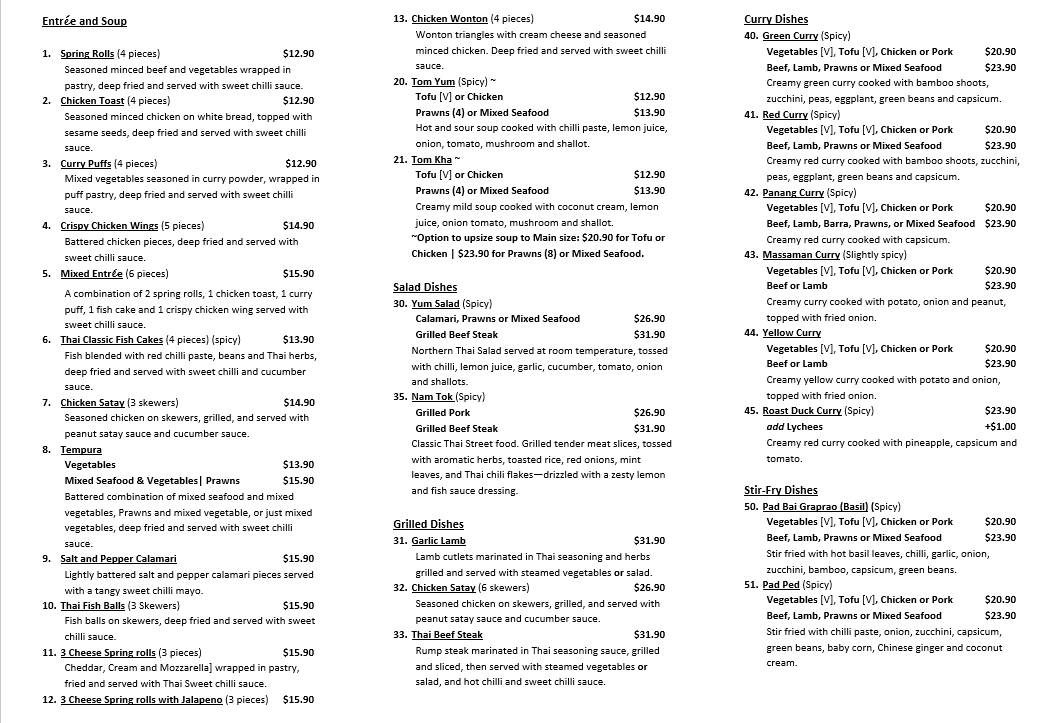 Menu at Thai Classic Restaurant, Gladstone Central