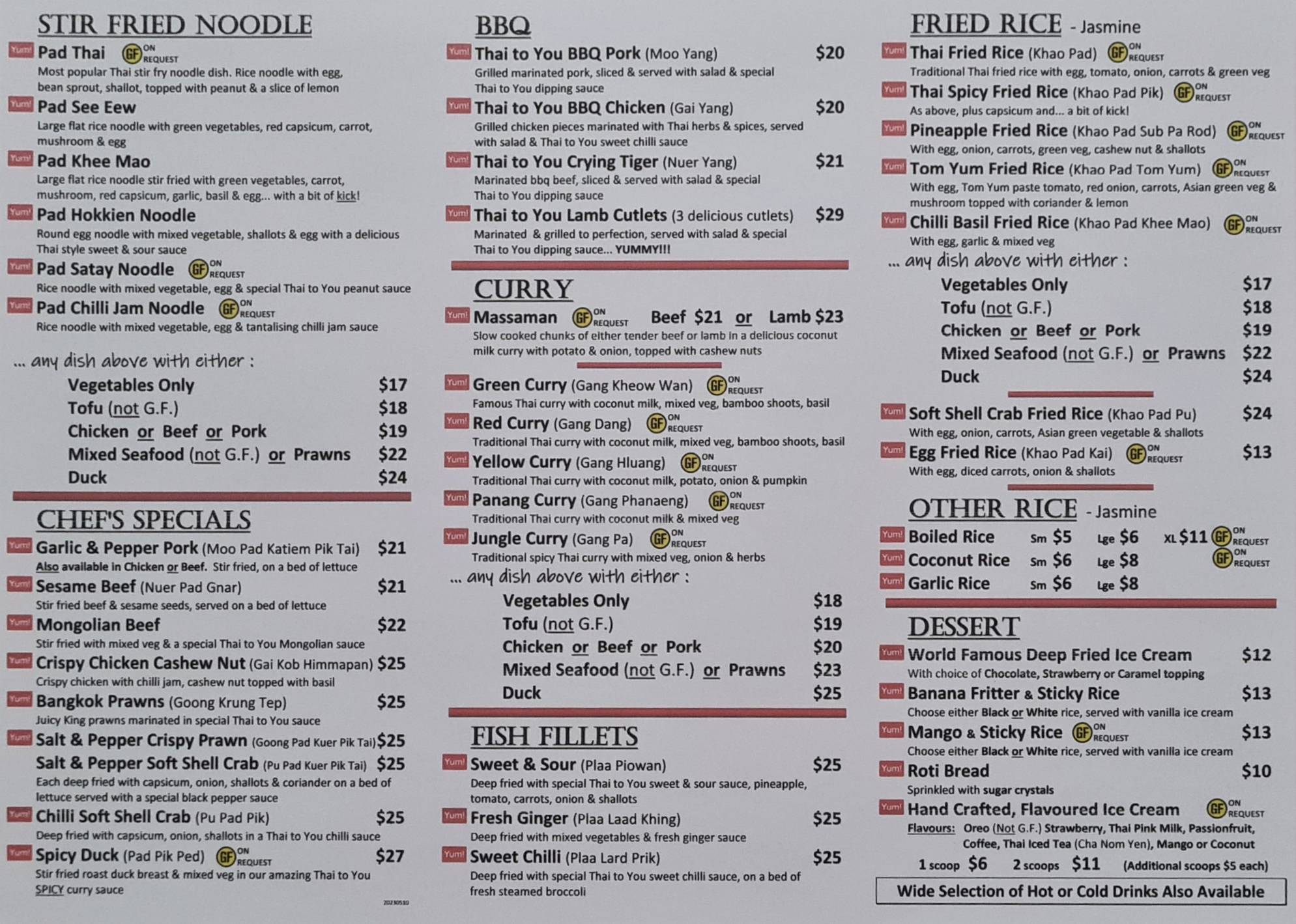 Menu at Thai to You Gulgong Restaurant, Gulgong