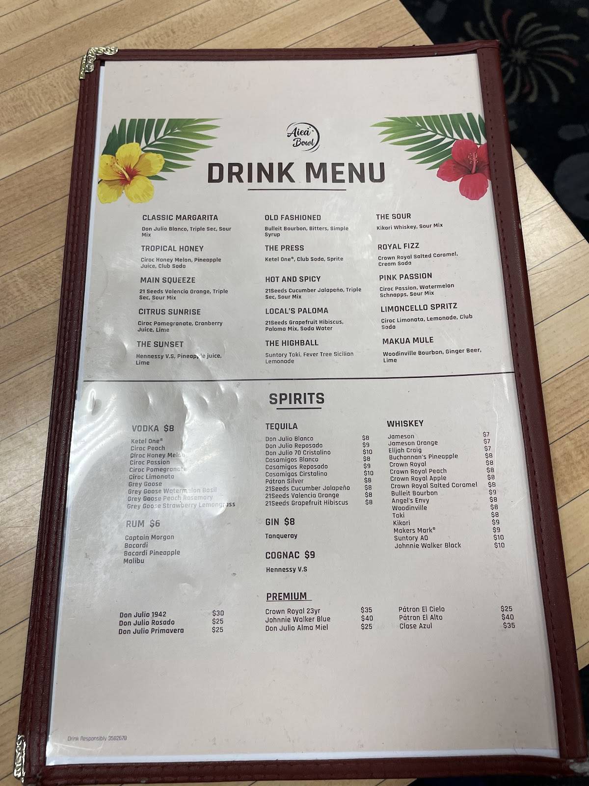 Menu at The Alley Restaurant at Aiea Bowl, Aiea