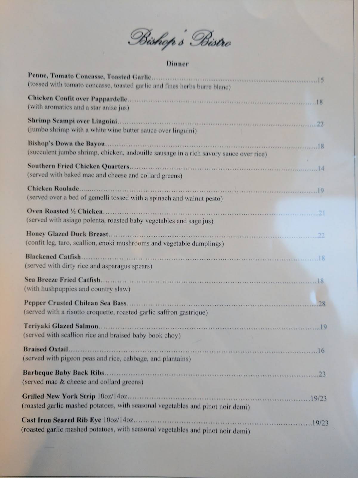 Menu at The Bishop's Vault, Roselle