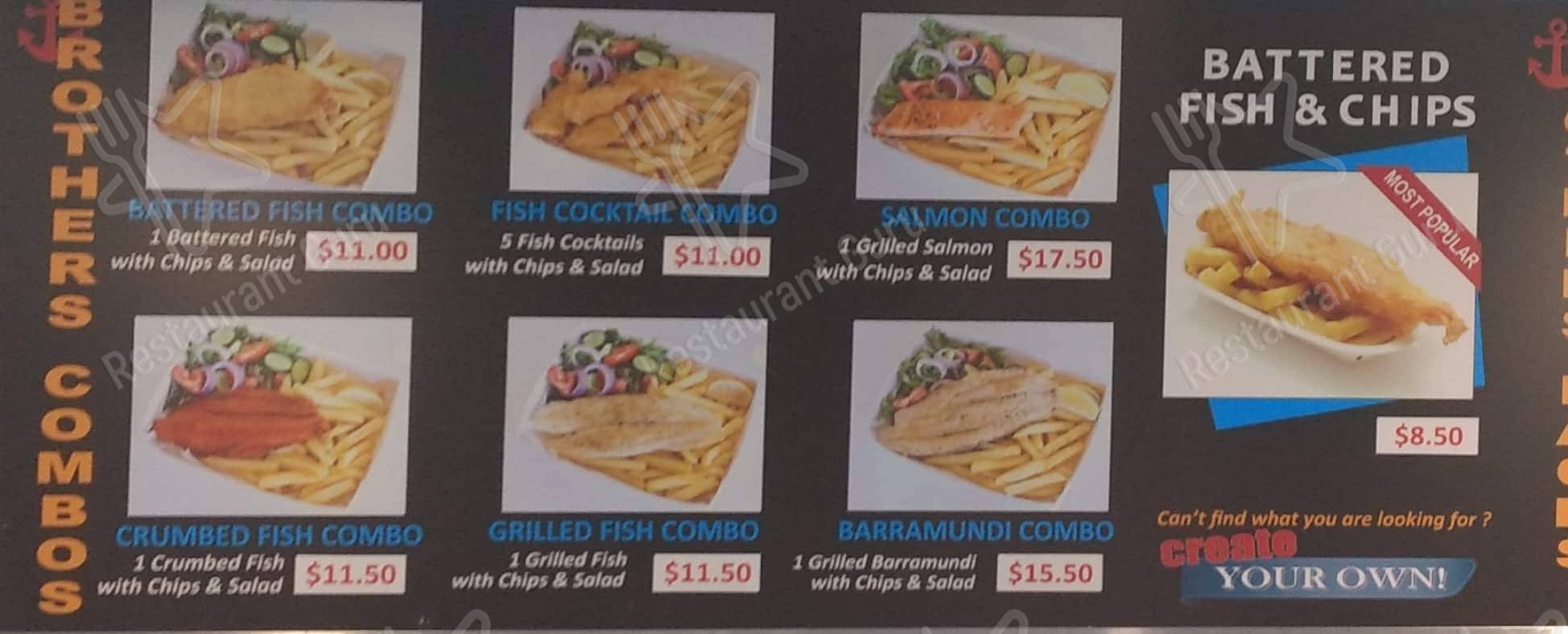 Menu at Brothers Fish Market restaurant, Seven Hills