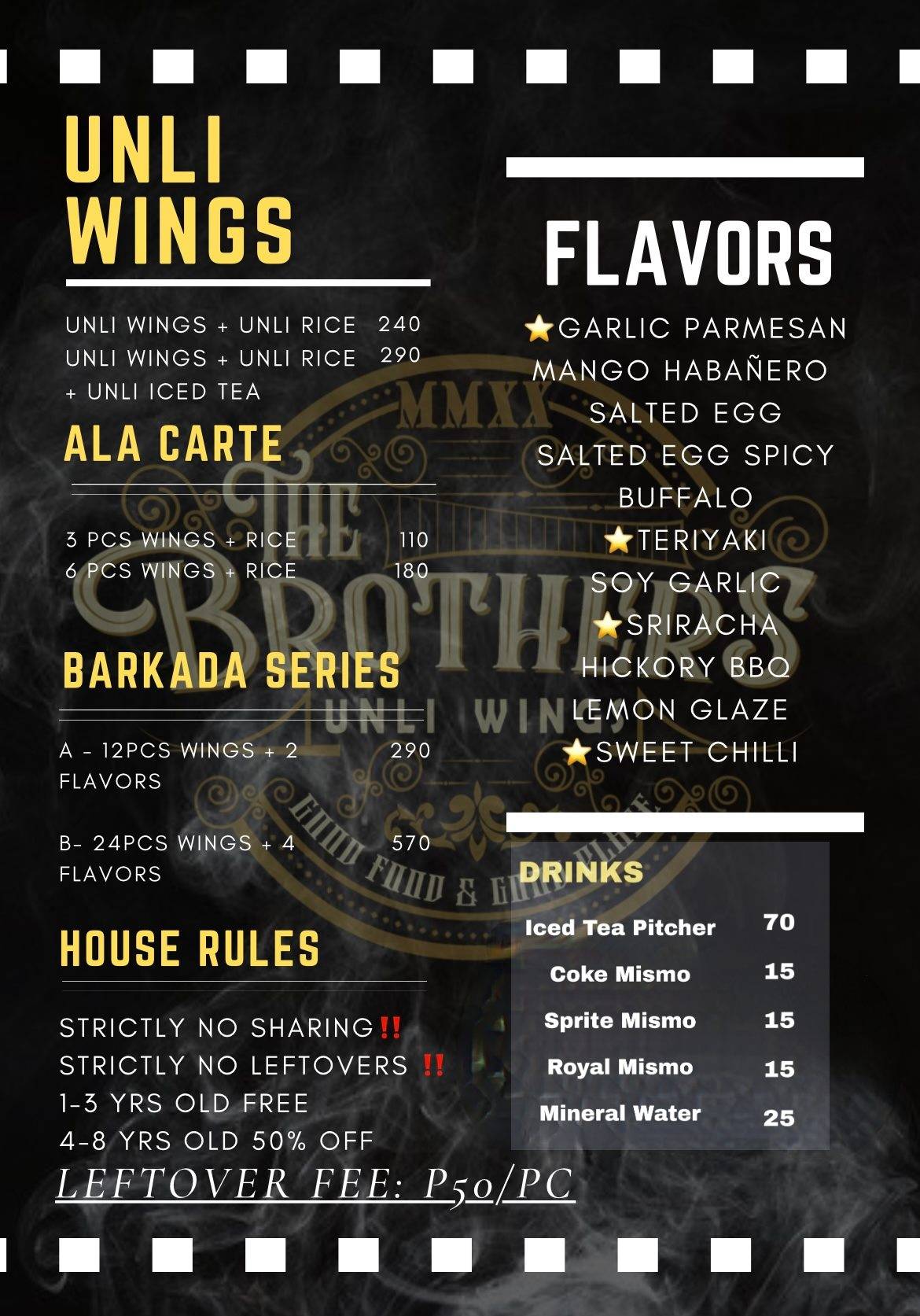 Carta del restaurante The Brothers Unli Wings - Teresa Rizal, Teresa