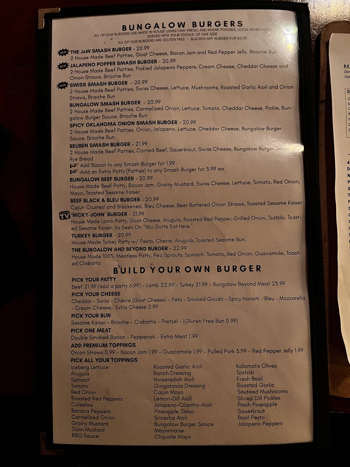 Menu at The Bungalow restaurant, London