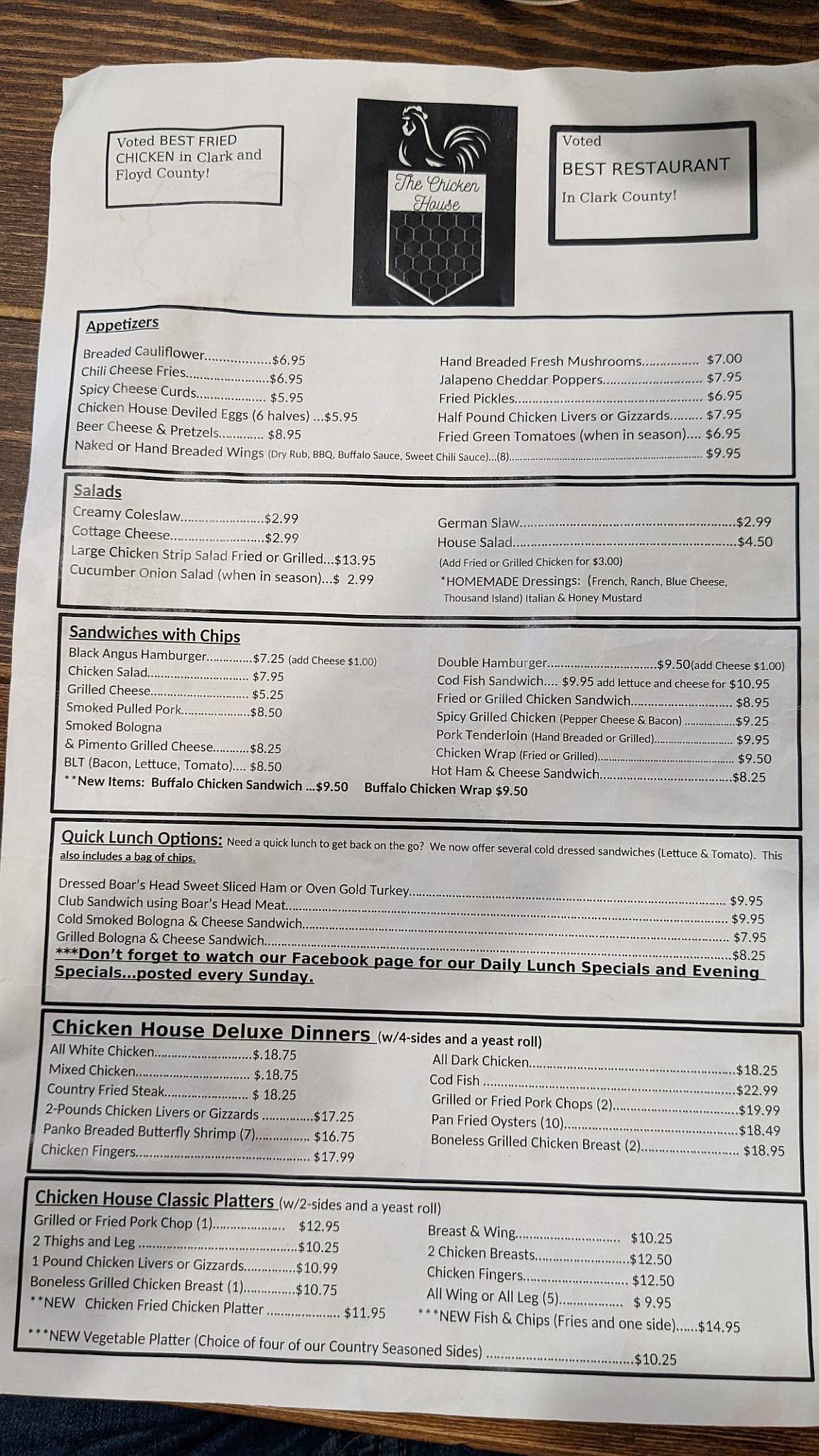Menu at The Chicken House restaurant, Sellersburg, IN-111