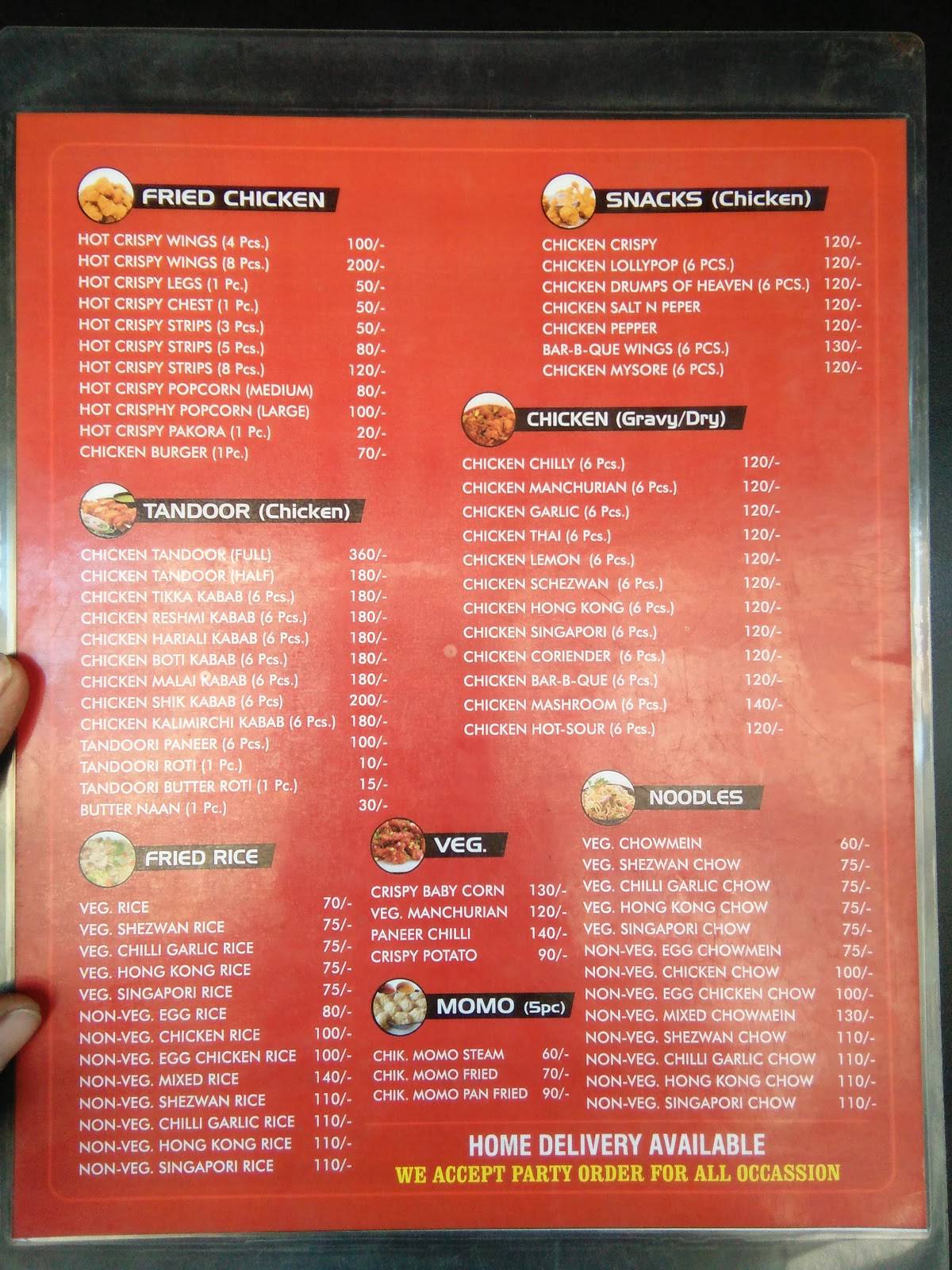 Menu at The Chicken Story, North Dumdum