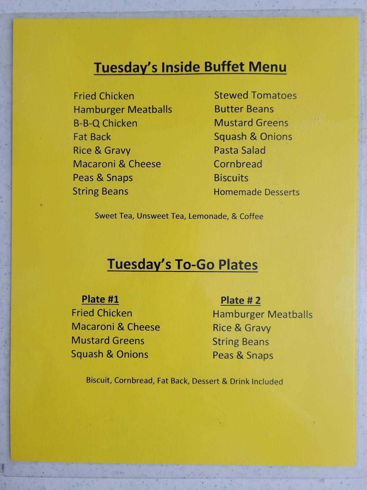 Menu at The Country Kitchen Buffet restaurant, Cheraw