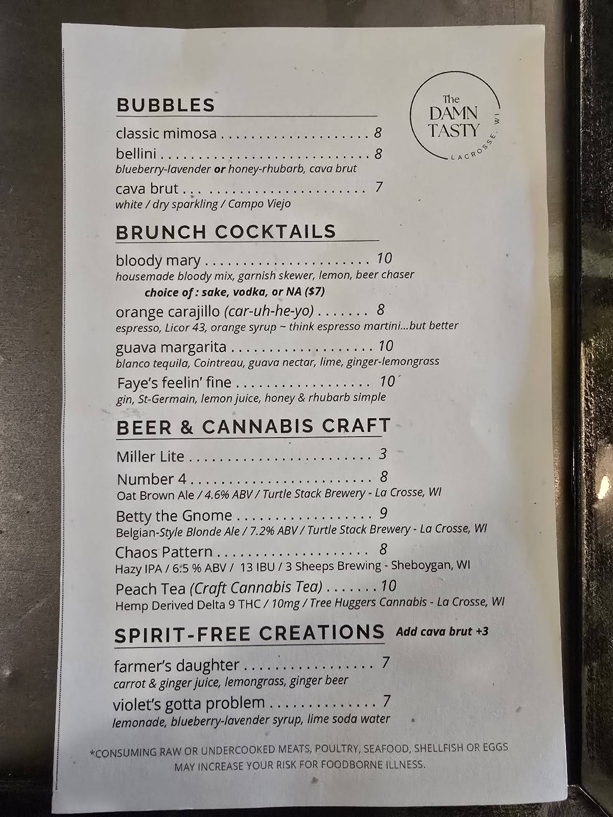 Menu at The DAMN TASTY restaurant, La Crosse
