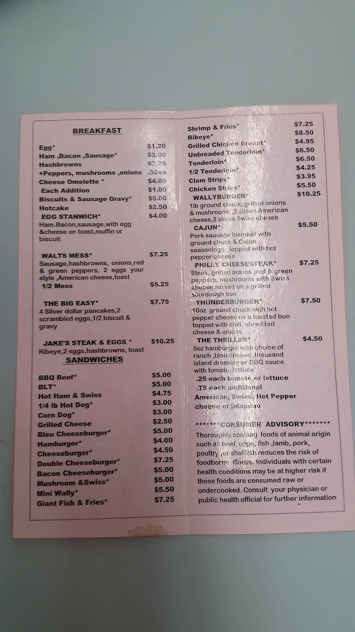 Menu at The Fort Diner restaurant, Fort Madison