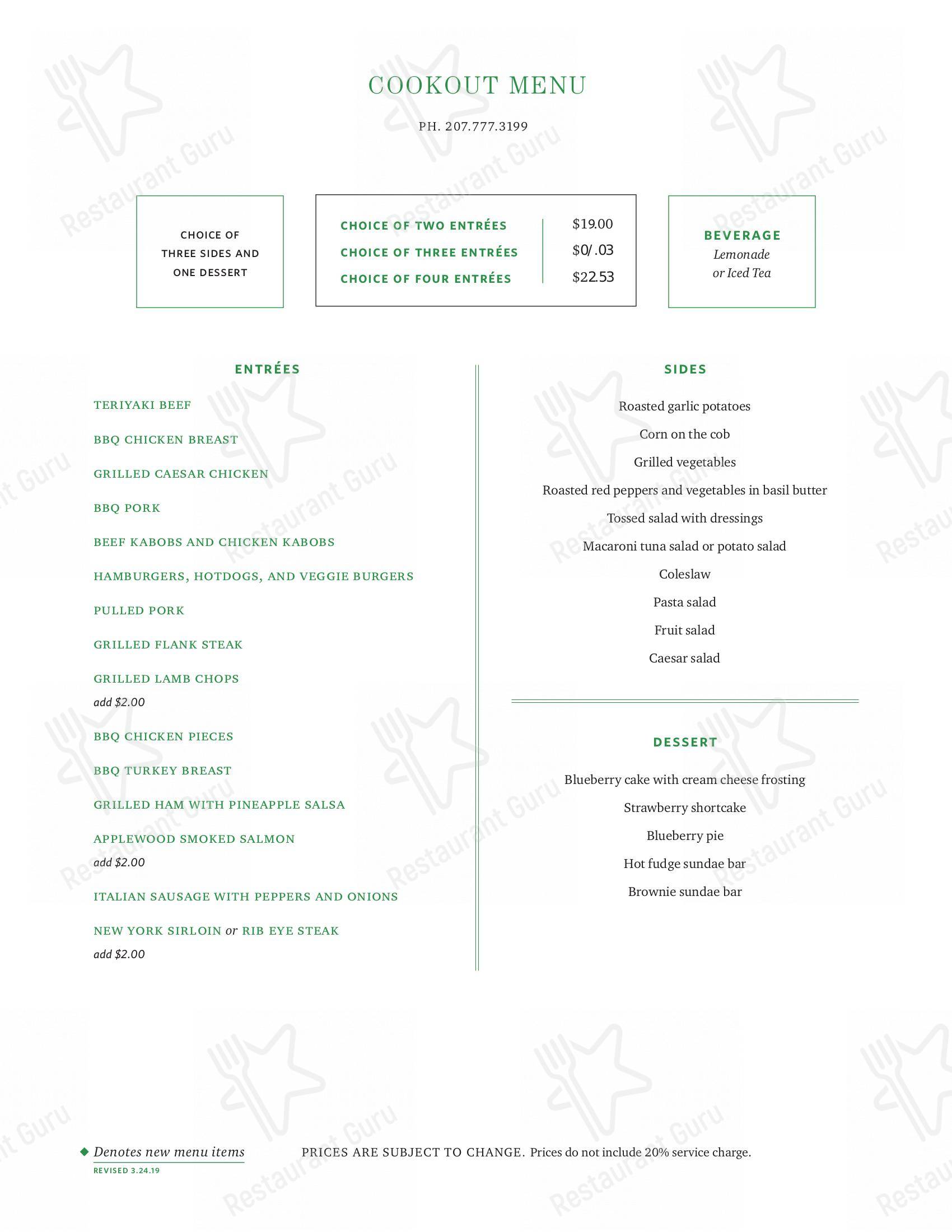 Menu at The Green Ladle restaurant, Lewiston
