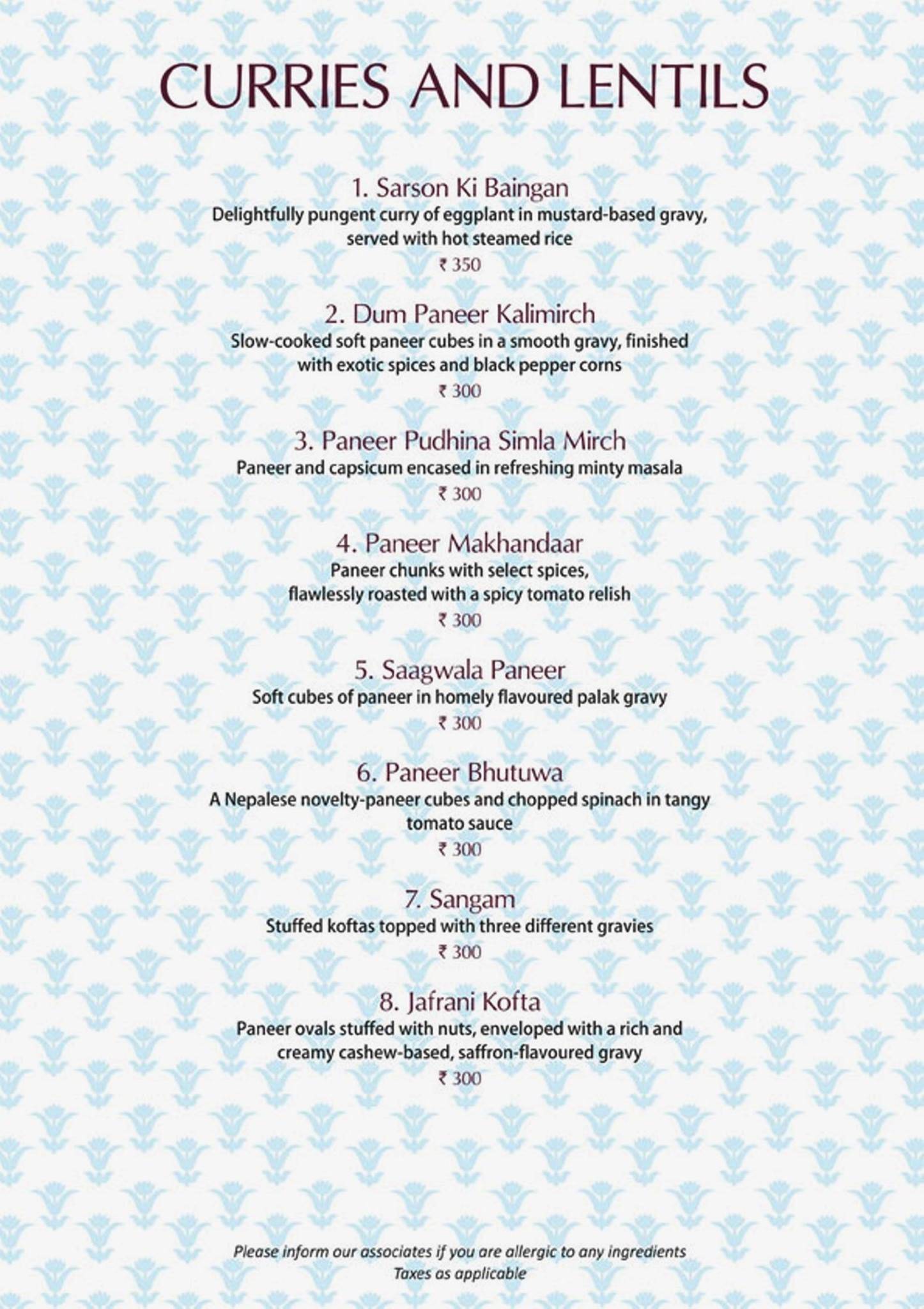 Menu at The Higher Taste Restaurant, Bengaluru, Inside ISKCON