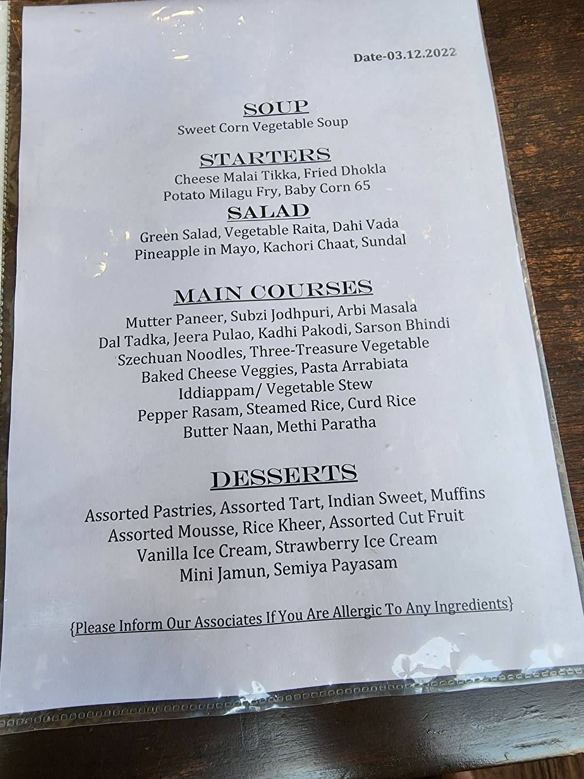 Menu at The Higher Taste Restaurant, Bengaluru, Inside ISKCON