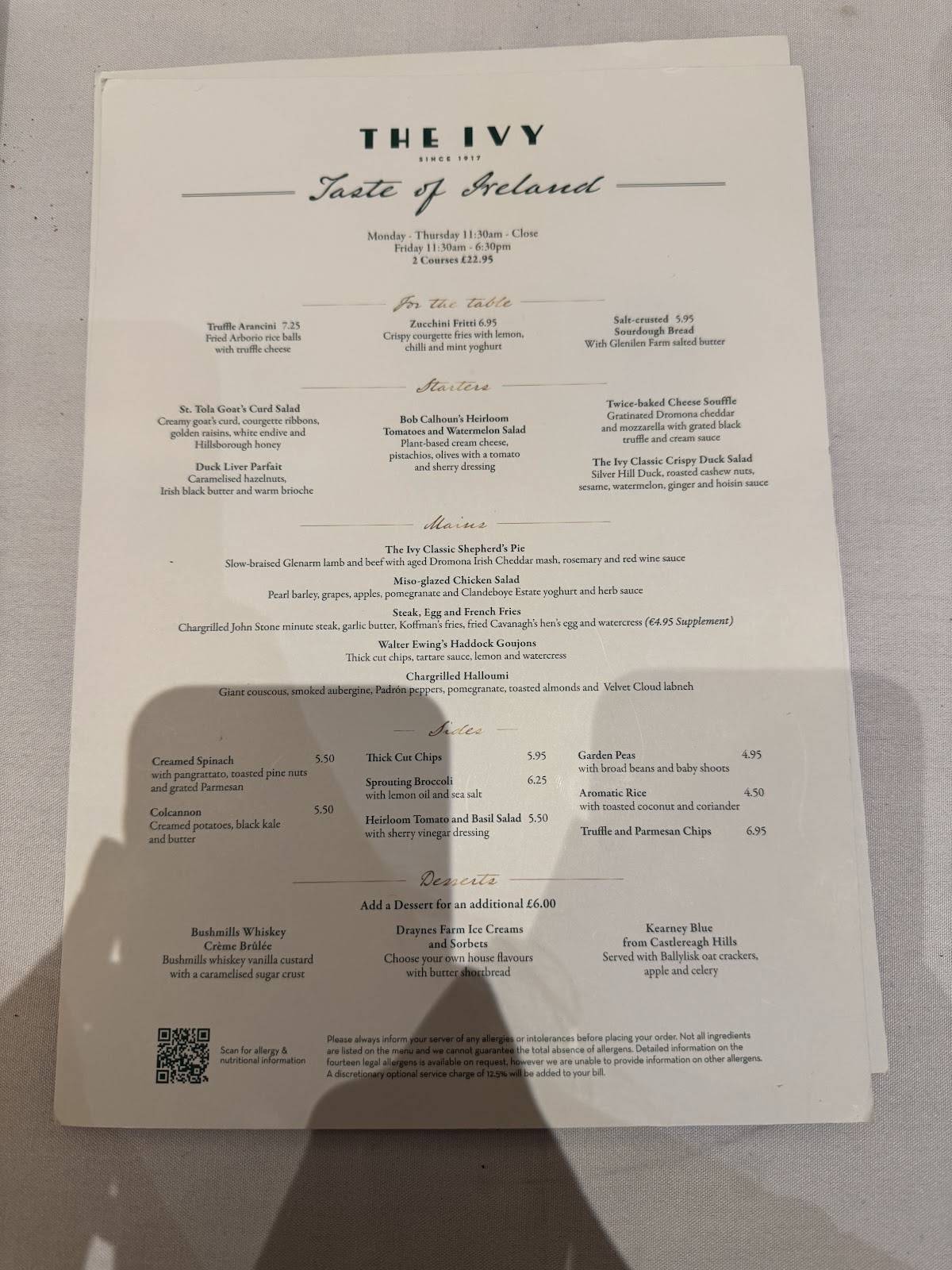 Menu at The Ivy Belfast Brasserie restaurant, Belfast