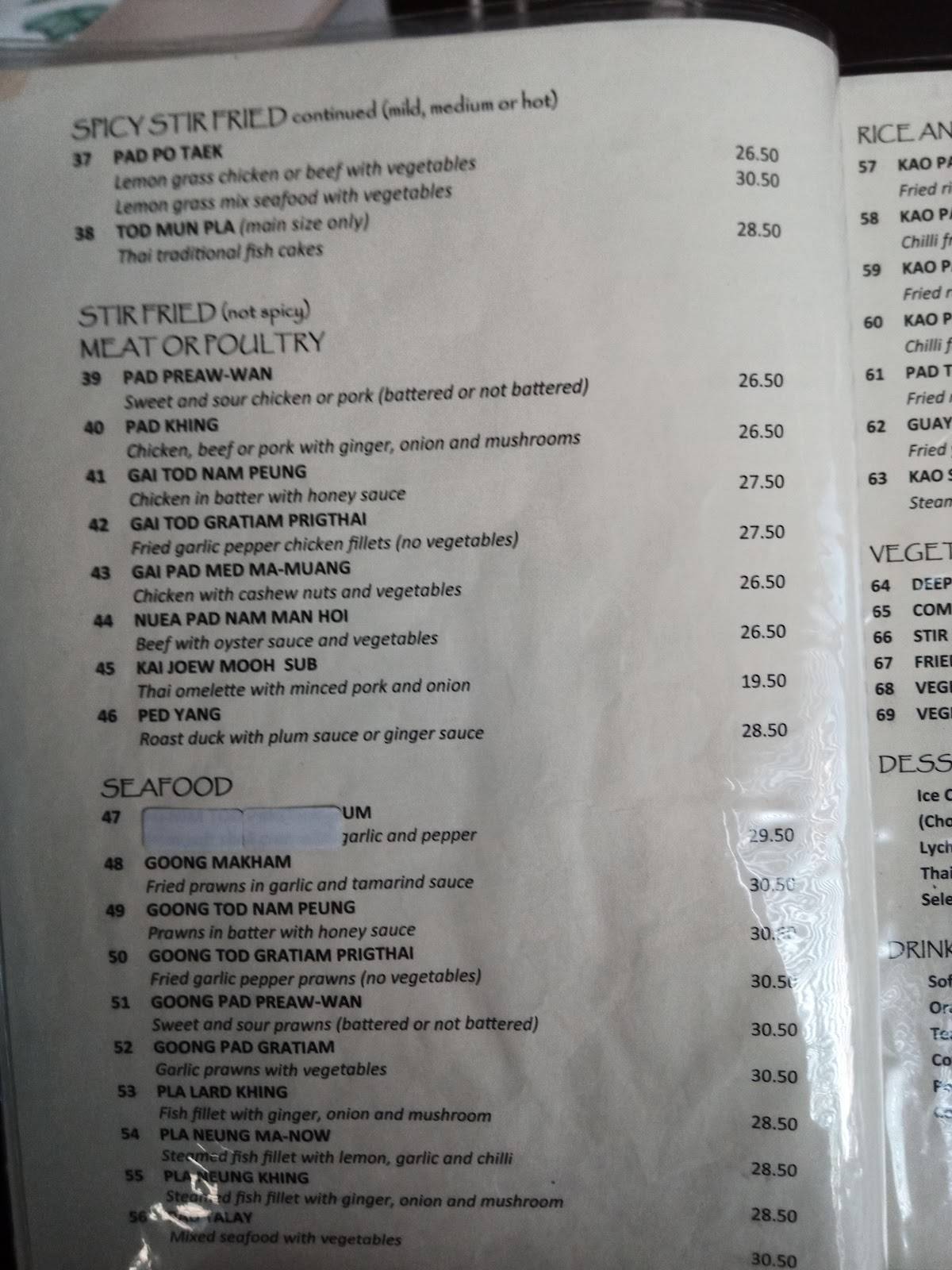 Menu at The Lemon Grass Restaurant, Geraldton