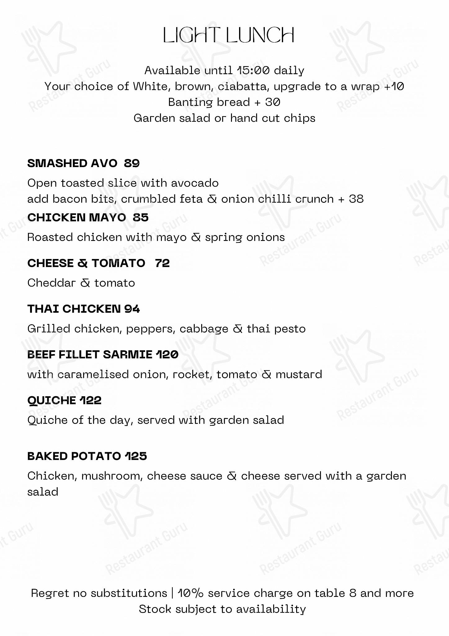 Menu at The Lemon Tree Restaurant, South Africa, 22 1st Ave