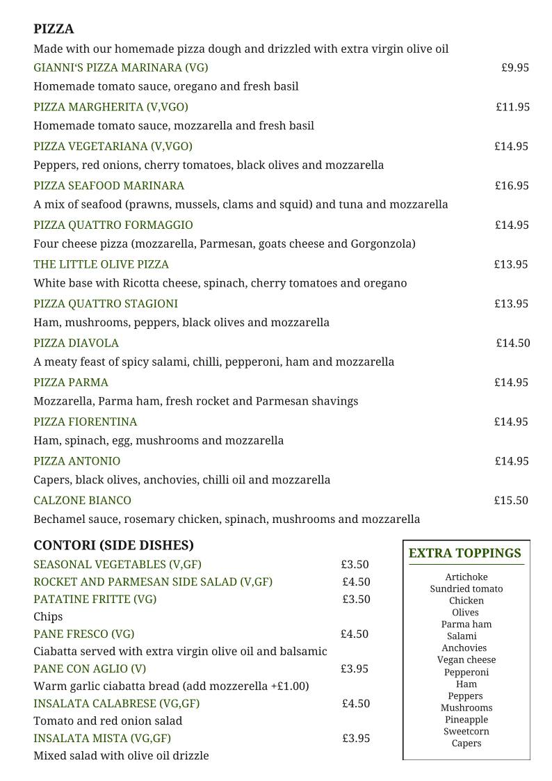 Menu at The Little Olive restaurant, Barry, 19 Broad St