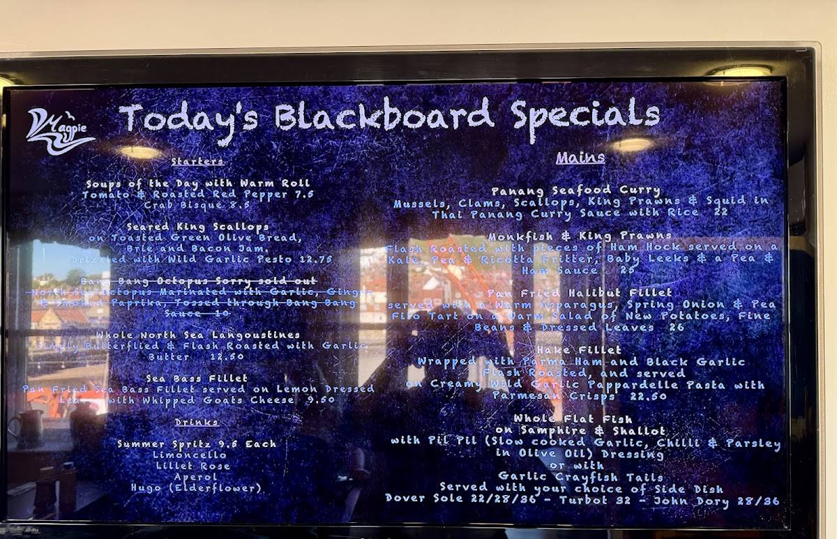 Menu at The Magpie Café restaurant, Whitby