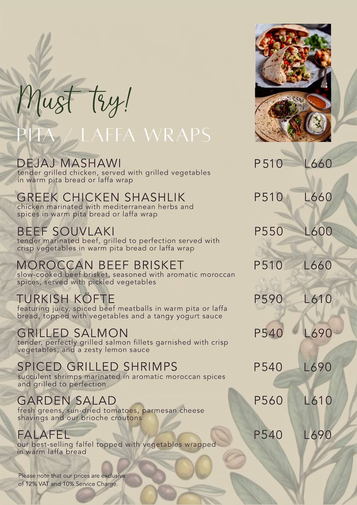 Menu at The Olive Tree Molito restaurant, Muntinlupa