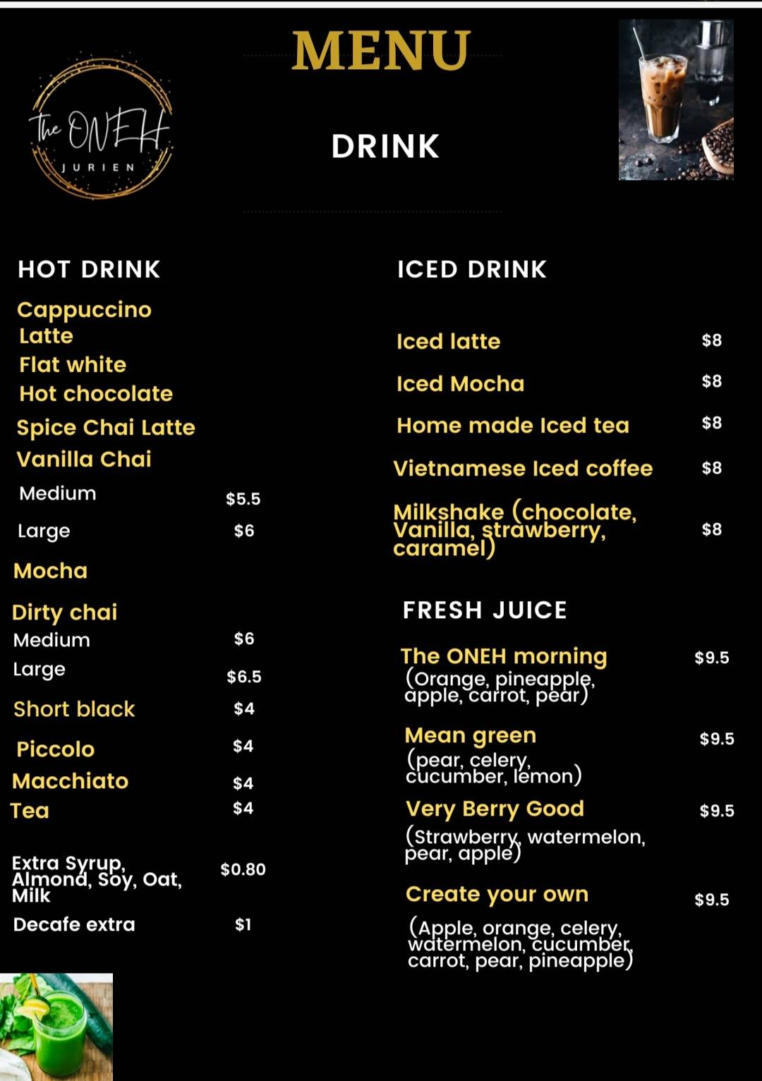 Menu at The Oneh Jurien restaurant, Jurien Bay