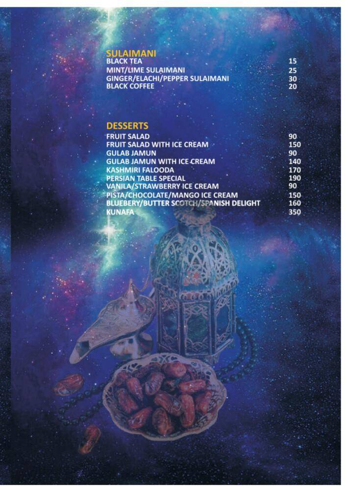Menu at The Persian Table, Vadayampady