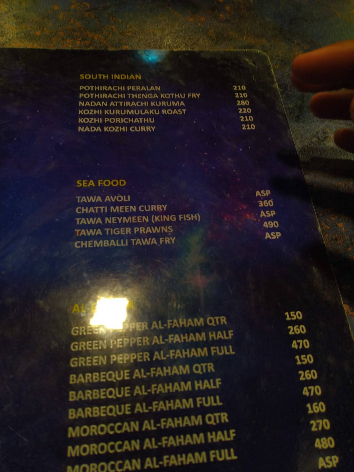 Menu at The Persian Table, Vadayampady