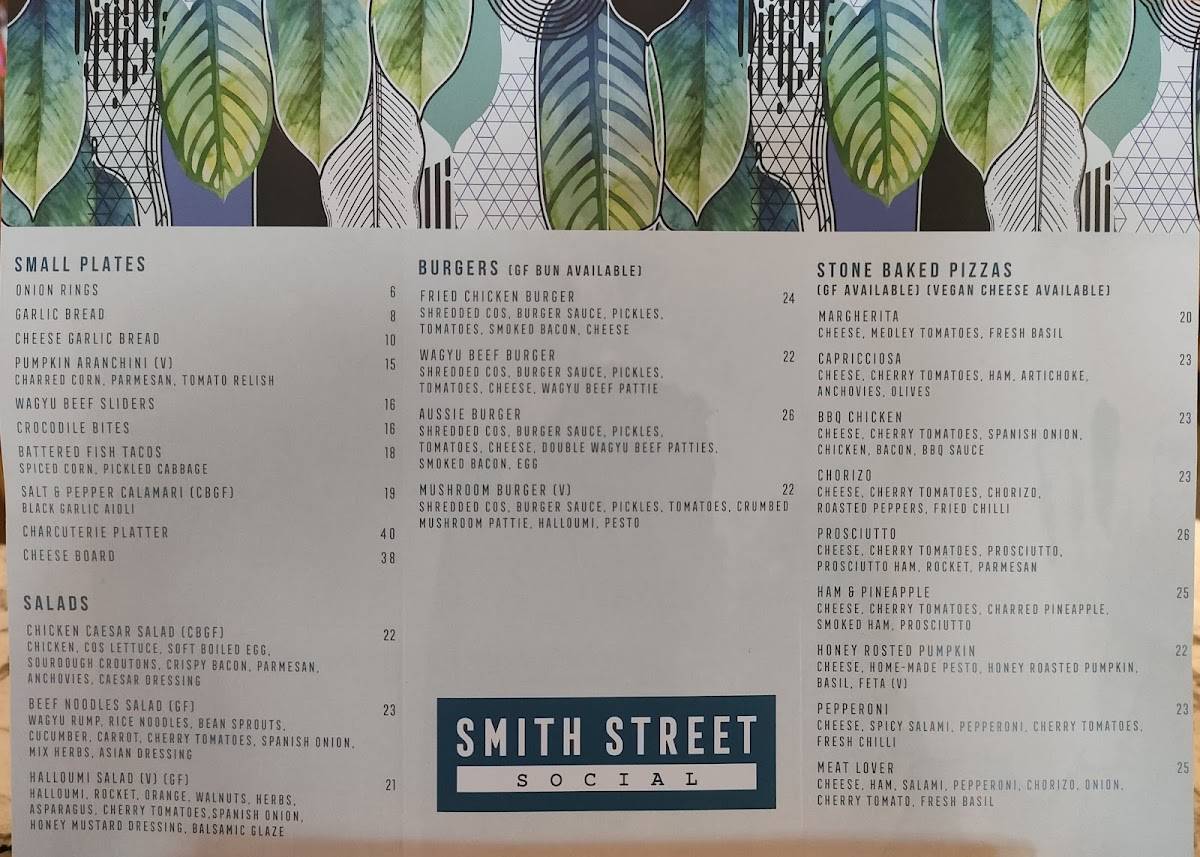 Menu at The Reserve restaurant, Darwin City