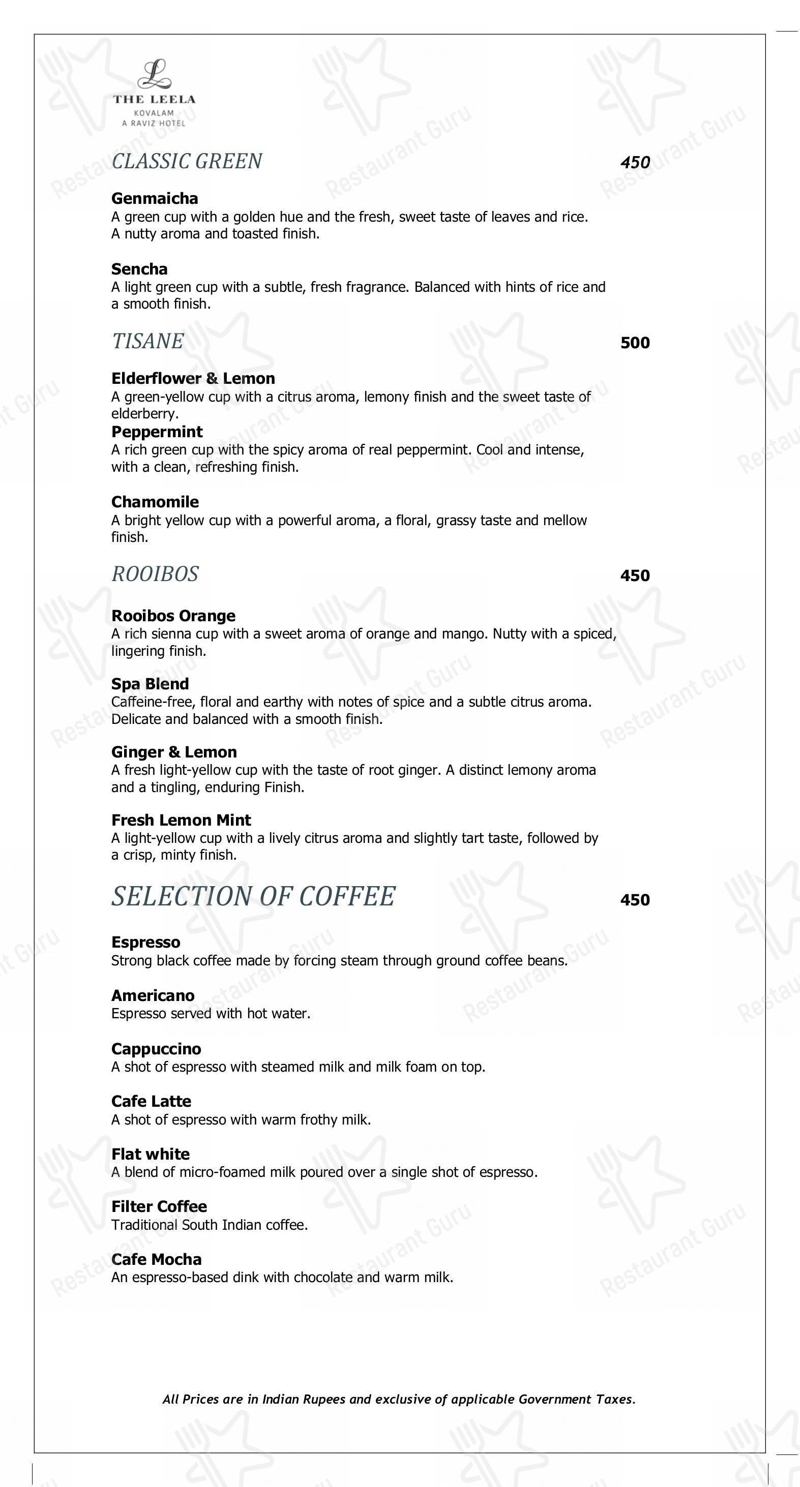 Menu at The Leela Kovalam, a Raviz Hotel, Kovalam