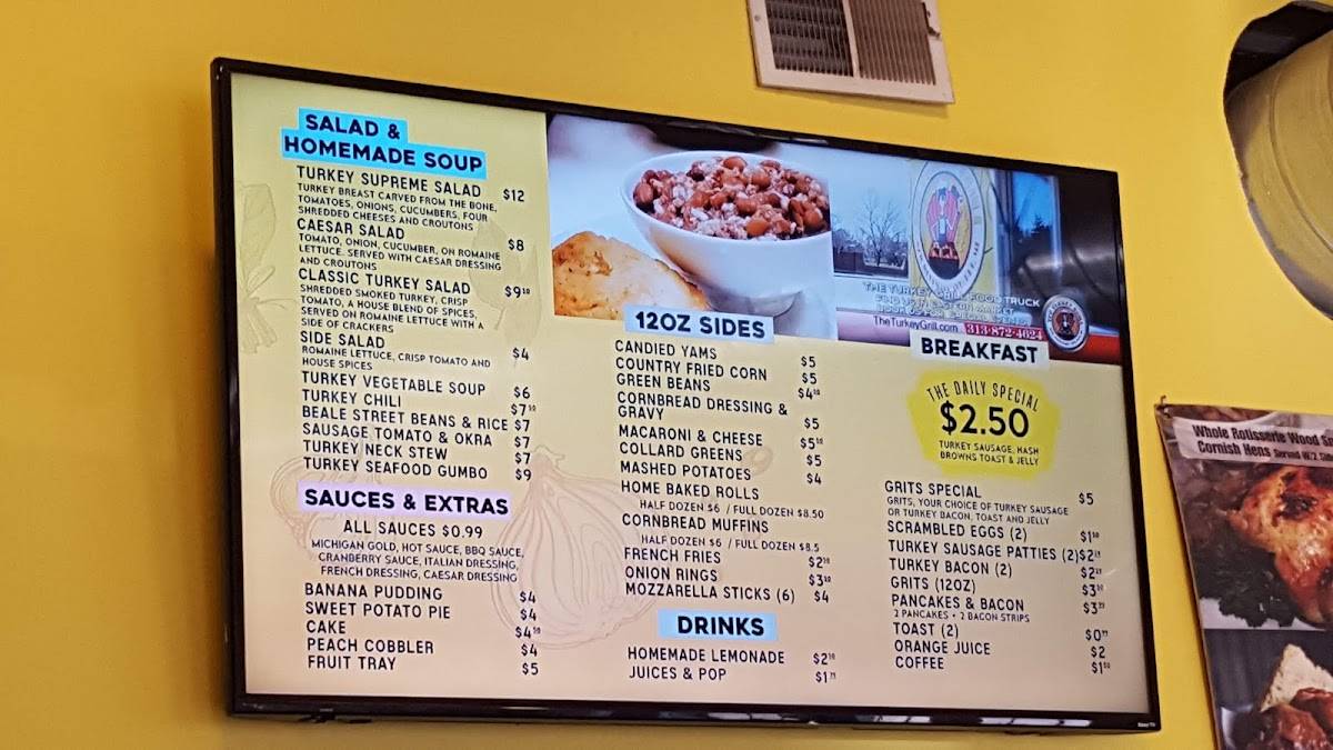 Menu at The Turkey Grill restaurant, Detroit