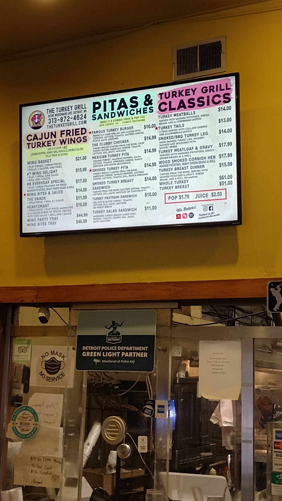 Menu at The Turkey Grill restaurant, Detroit