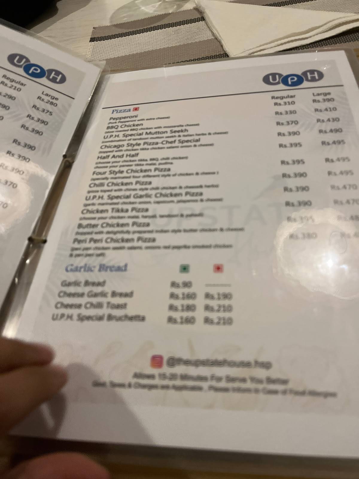 Menu at The Upstate House, Hoshiarpur