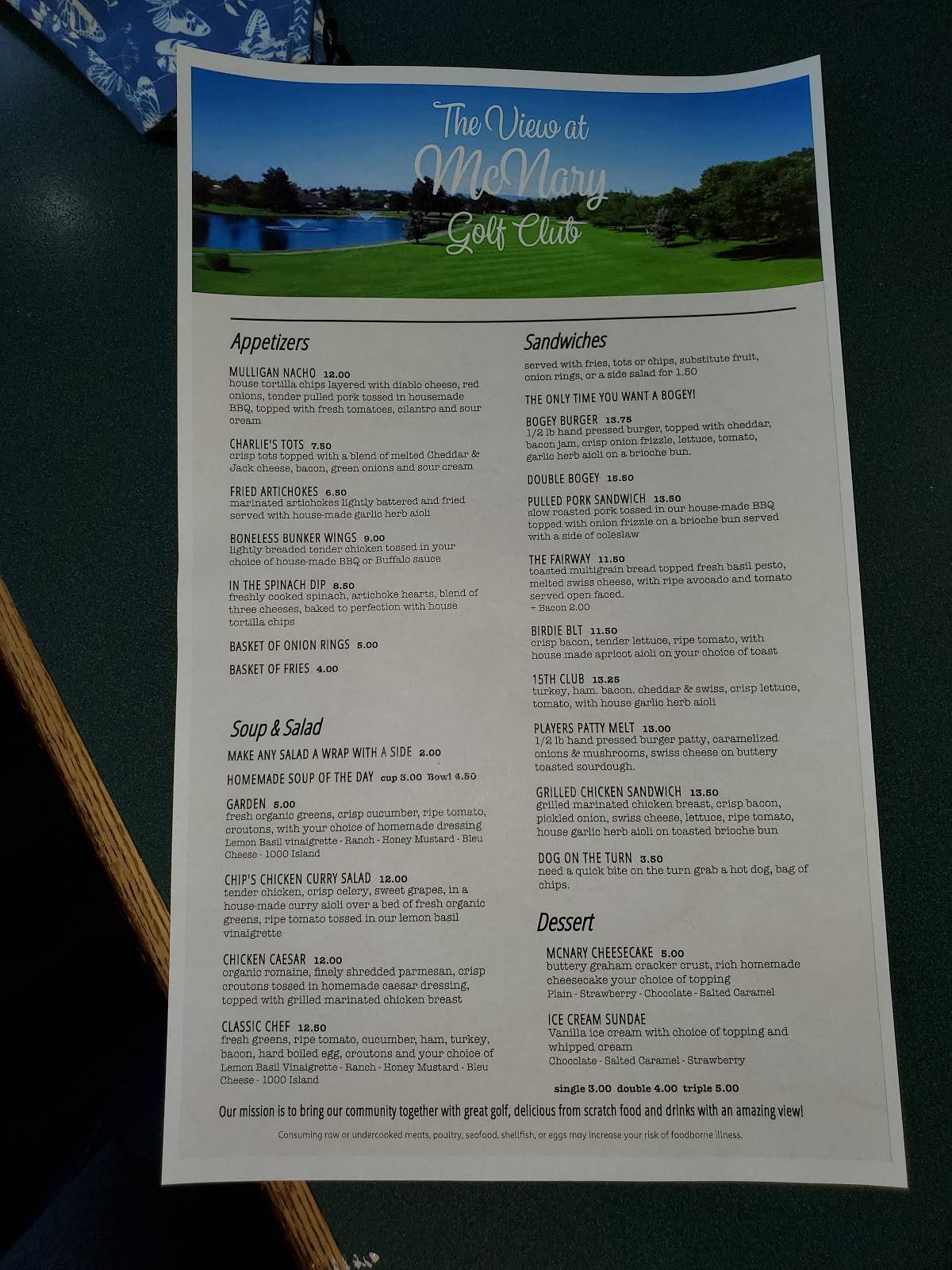 Menu at The View Restaurant & Lounge, Keizer