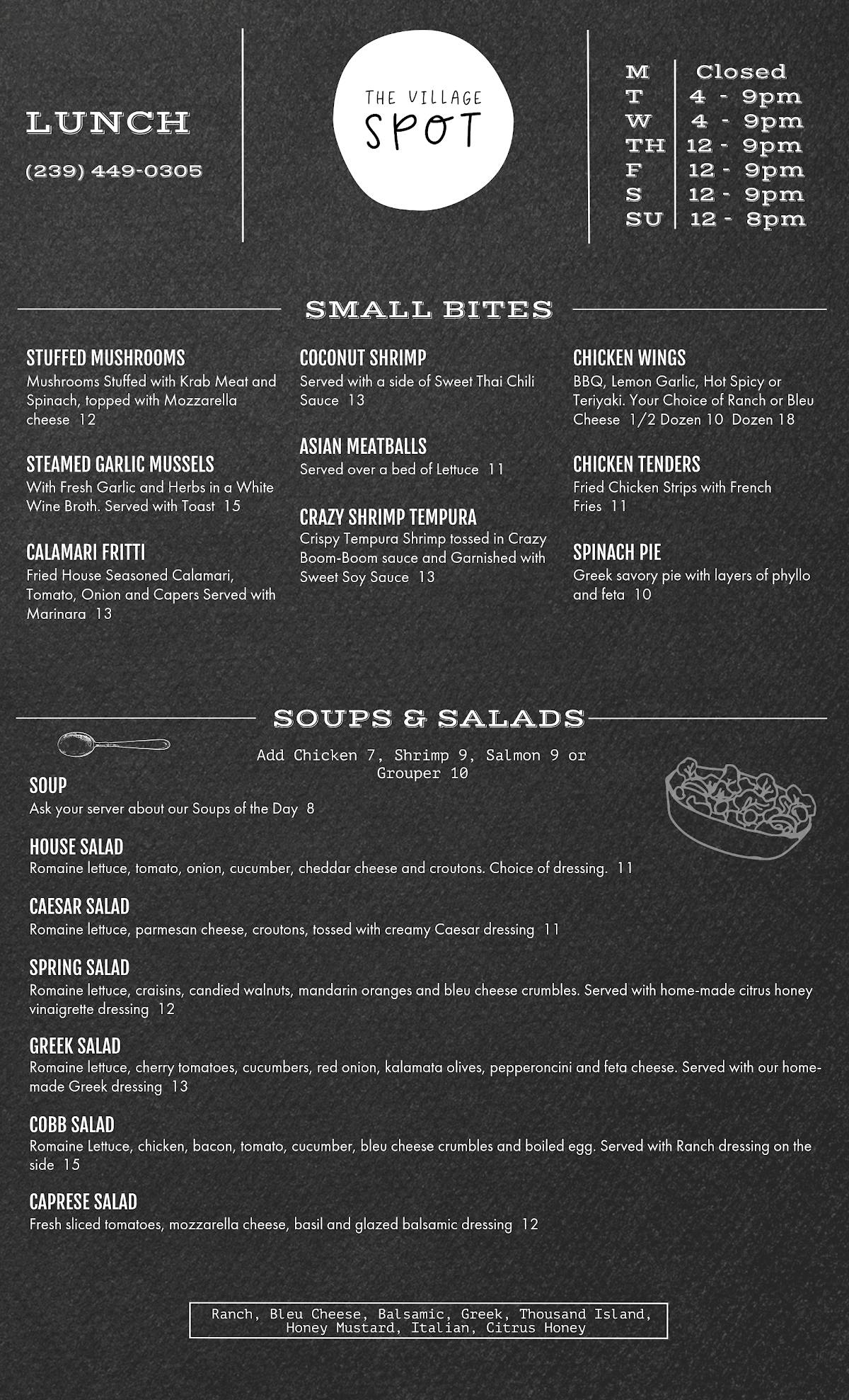 Menu at The Village Spot restaurant, Naples