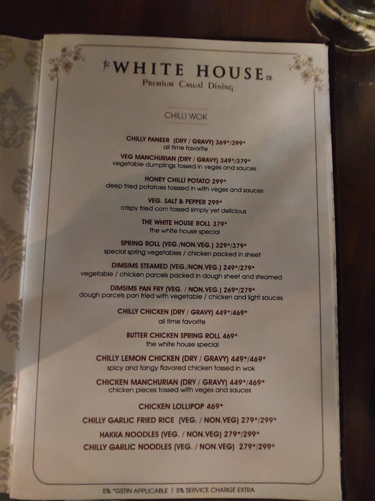 Menu at The White House co., Meerut