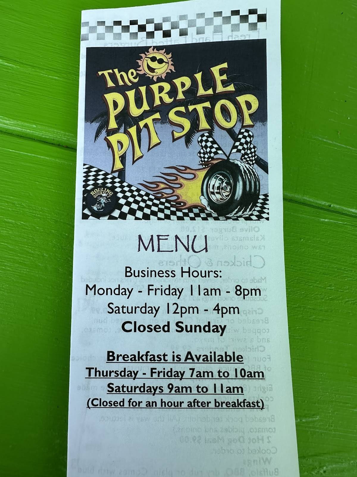 Menu at The purple pit stop restaurant, Polk City