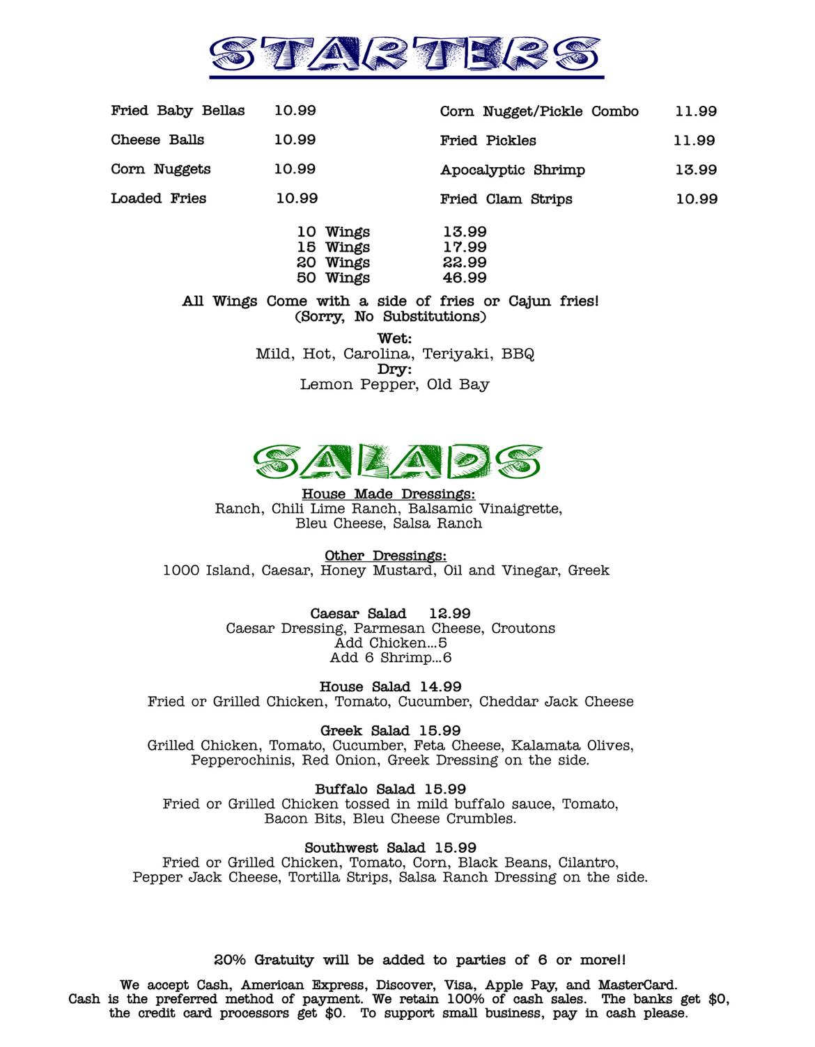 Menu at Tidbits Grill restaurant, Pine Mountain