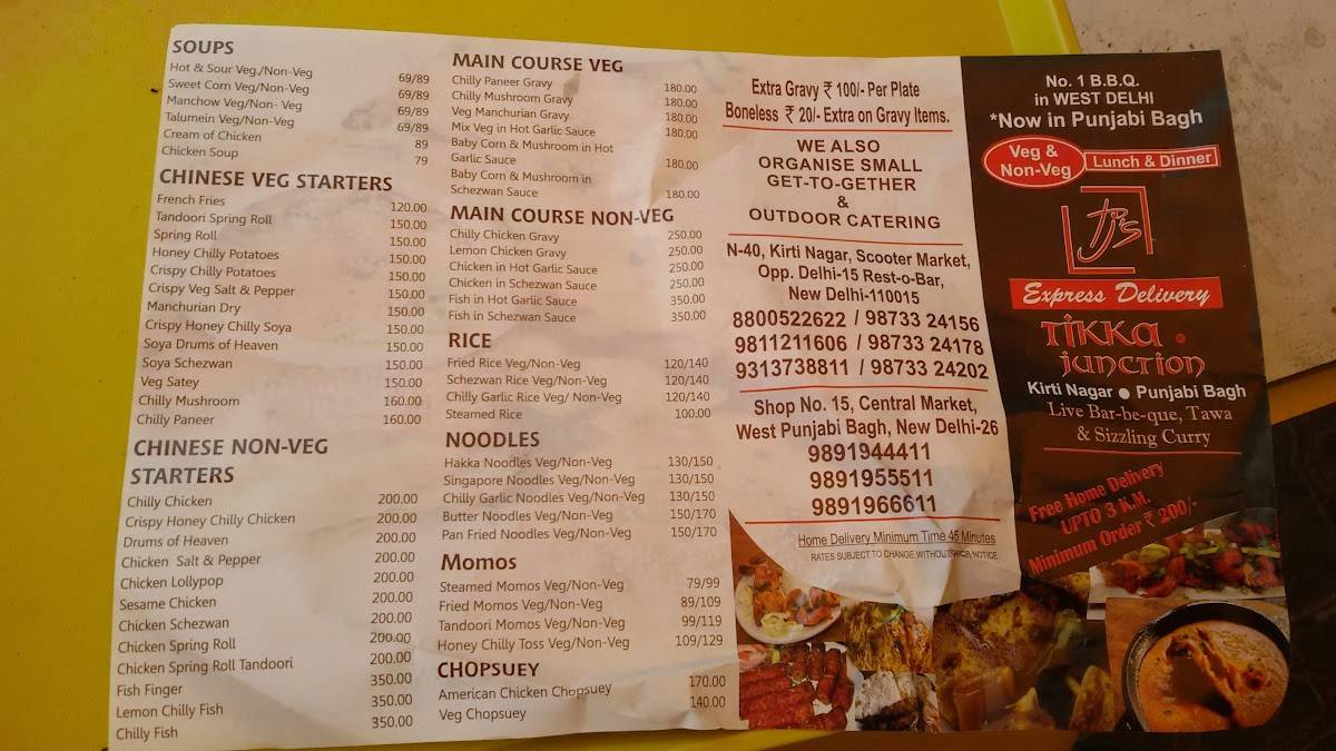 Menu at Tikka Junction, Delhi, Shop No 15