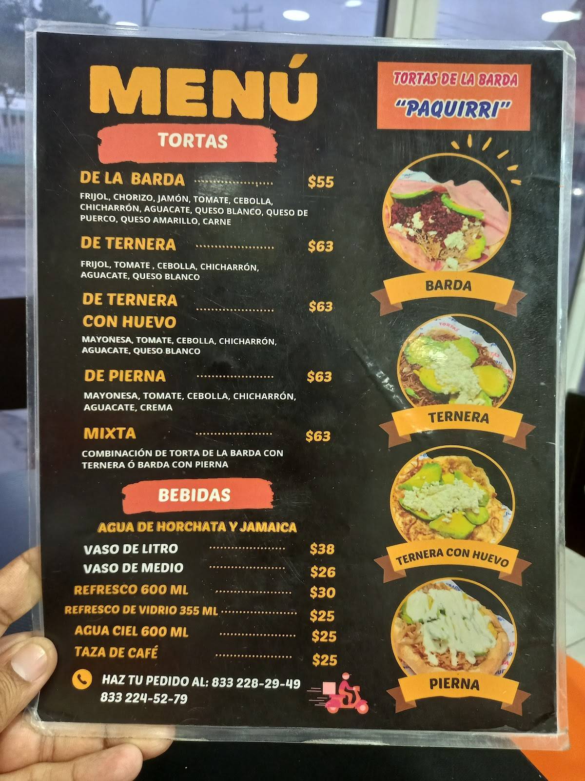 Carta del restaurante Tortas Paquirri, sucursal Las Torres, Tampico