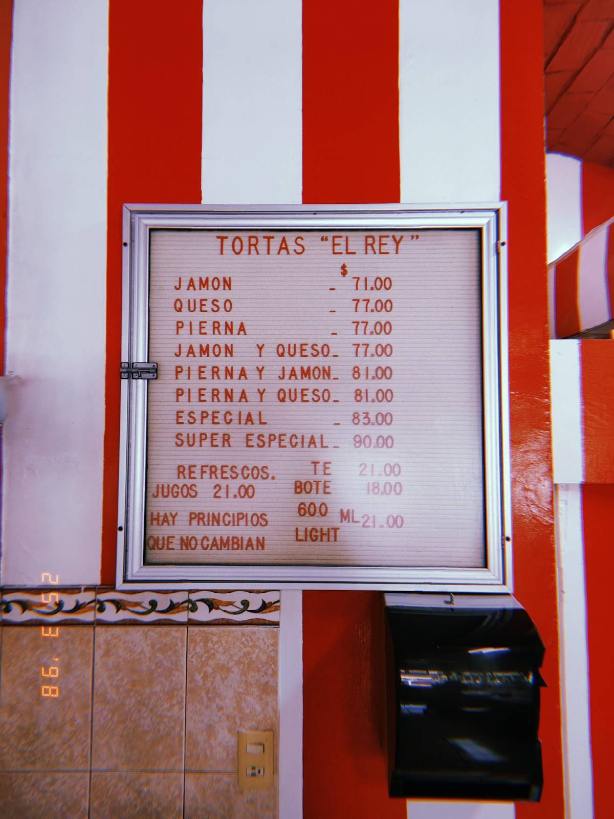Carta del restaurante Tortas El Rey, Guamúchil