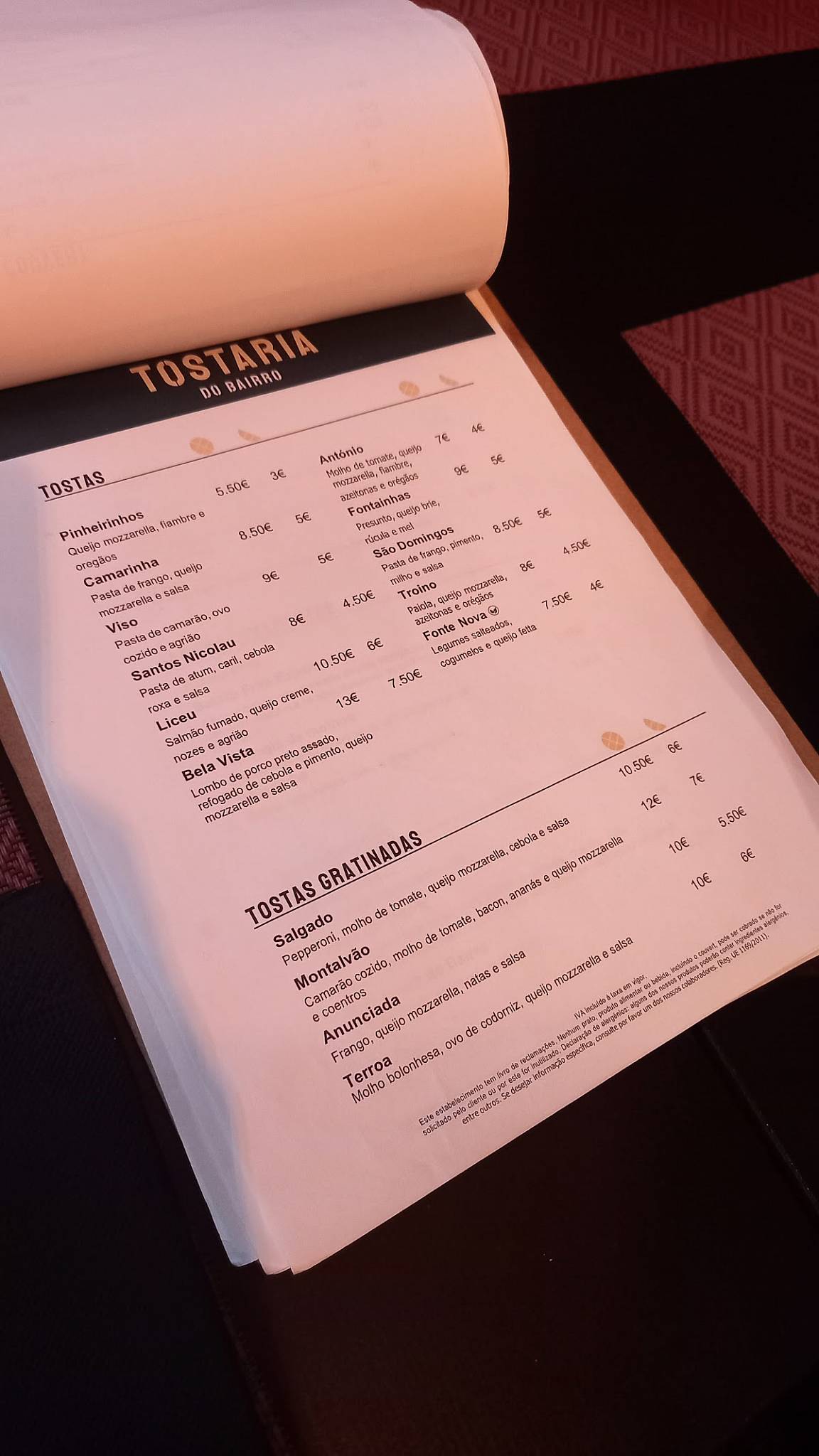 Menu em Tostaria do Bairro restaurante, Setúbal