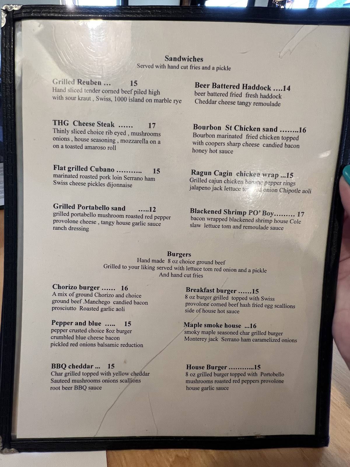 Menu at Town Hill Grille restaurant, Limerick