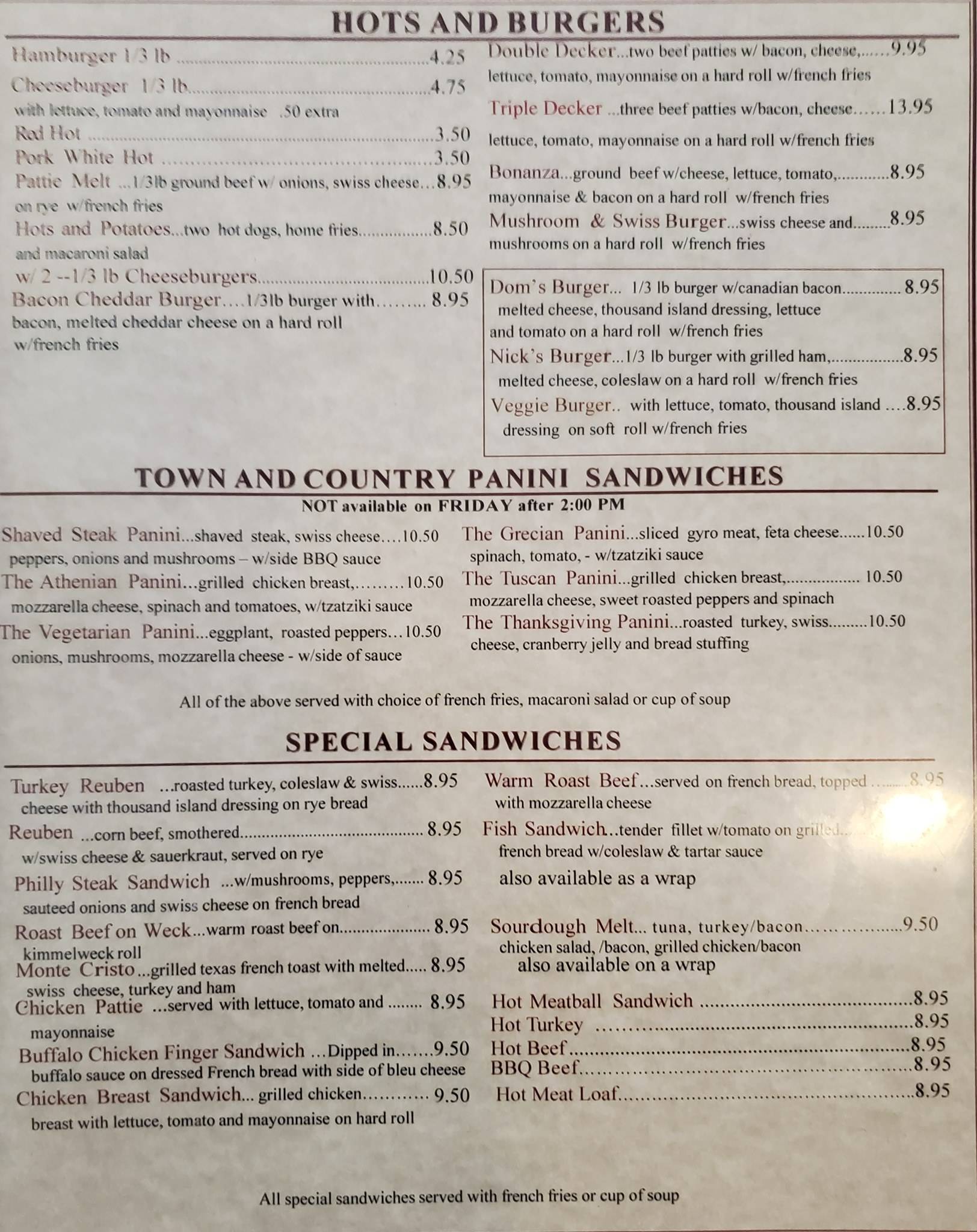 Menu at Town & Country Family Restrnt restaurant, Rochester