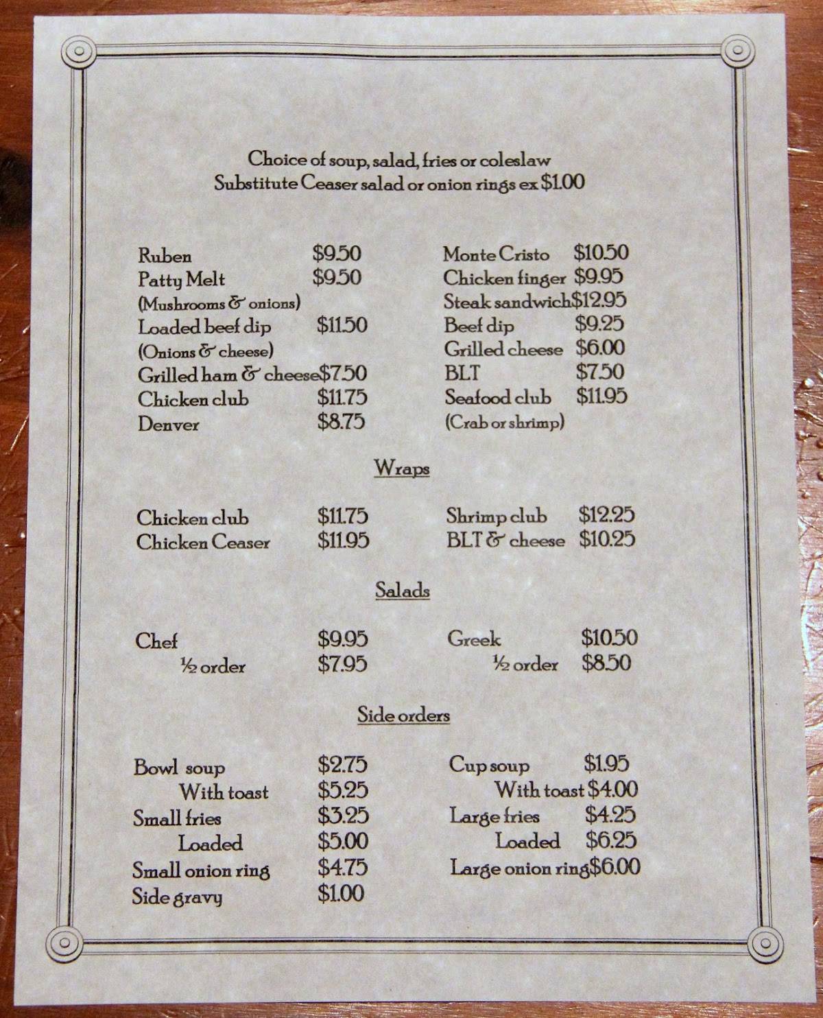 Menu at Trappers Restaurant, Salmo