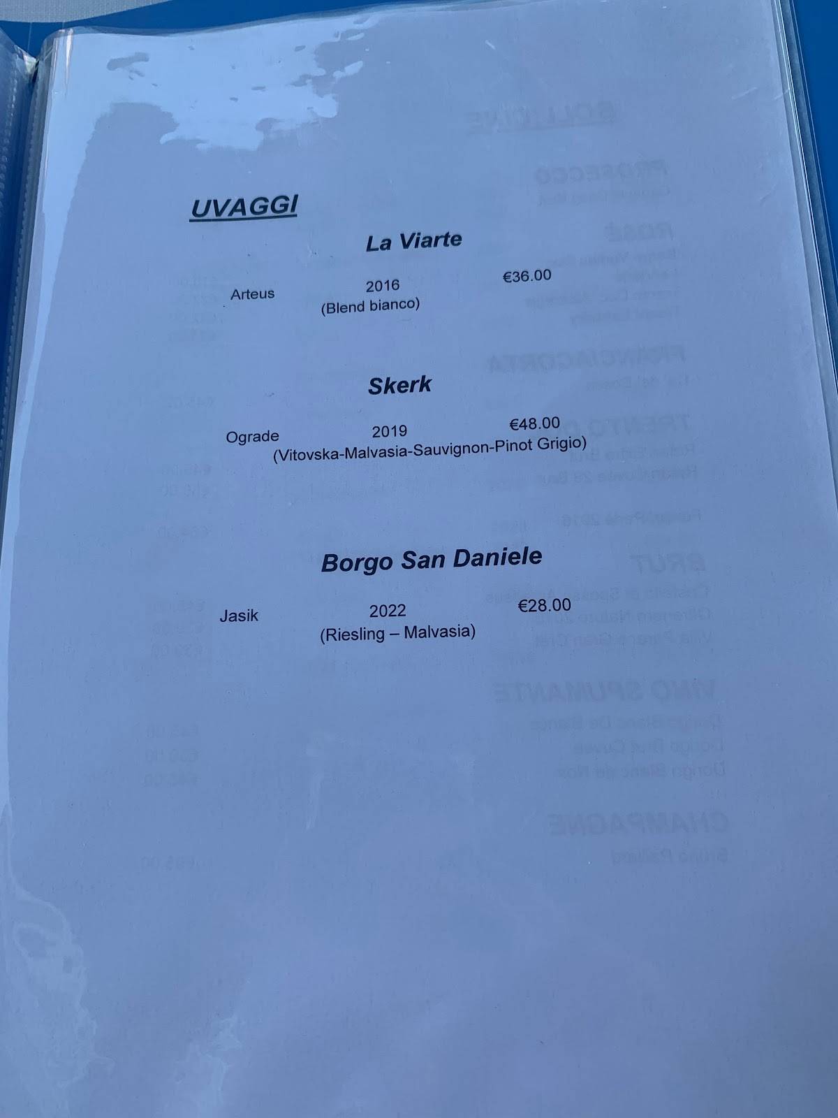 Menu da Trattoria Alla Laguna Vedova Raddi ristorante, Marano Lagunare