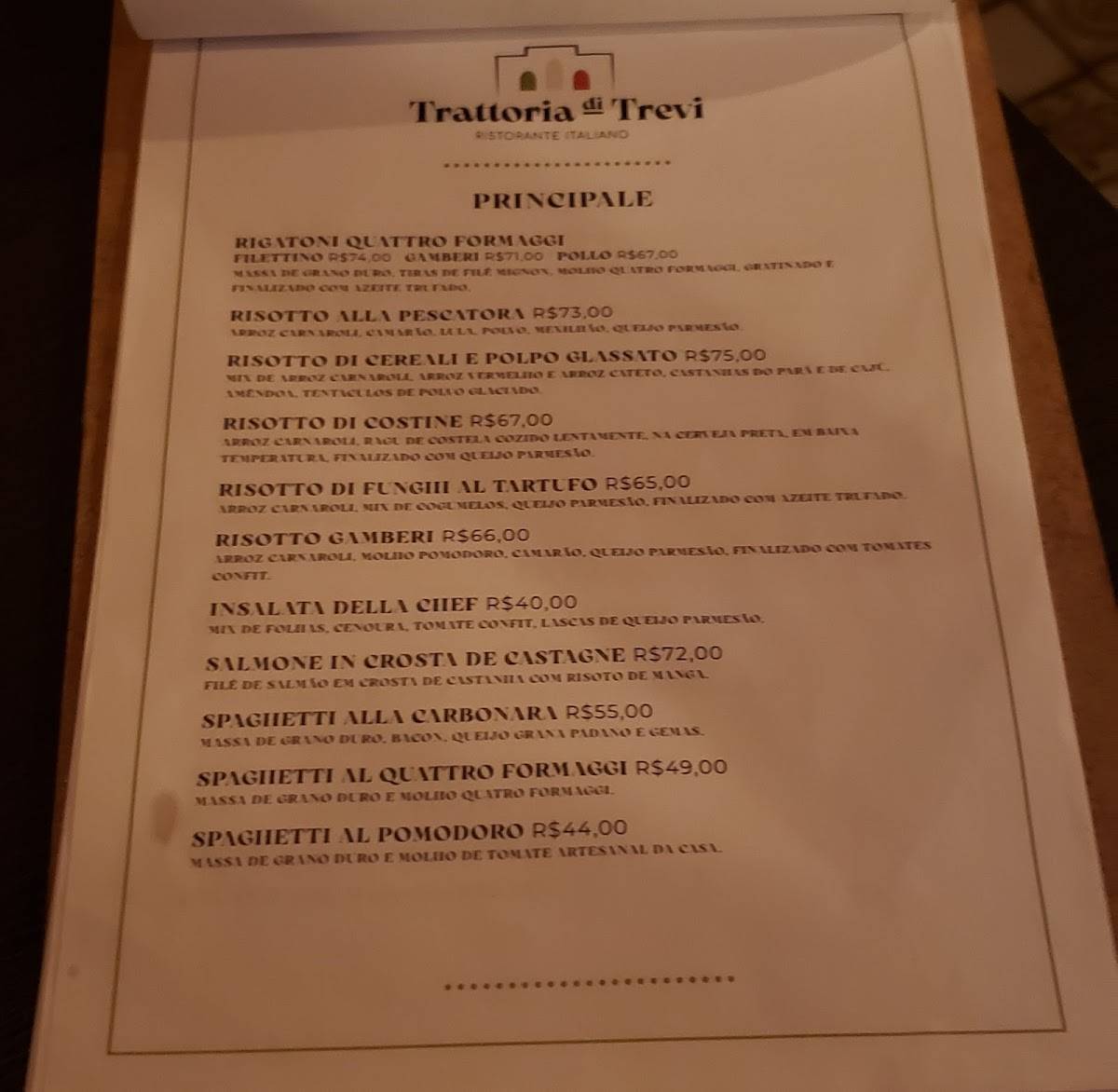 Menu em Trattoria Di Trevi restaurante, Recife