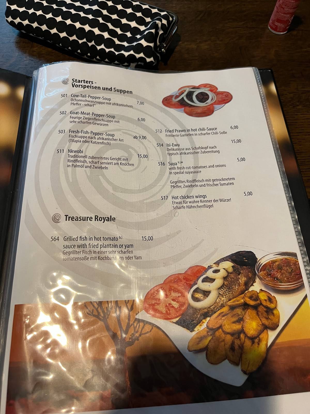 Carta de Treasure African Restaurants, Düsseldorf