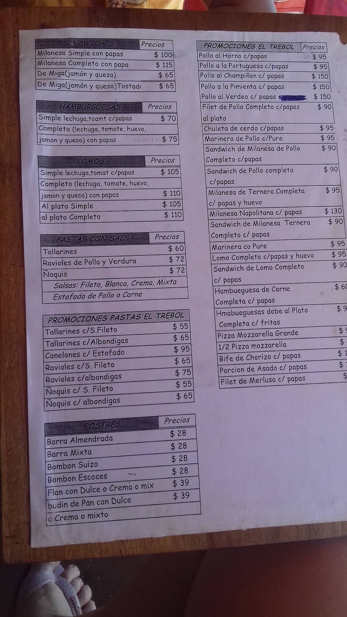 Menu at Trebol restaurant, Posadas