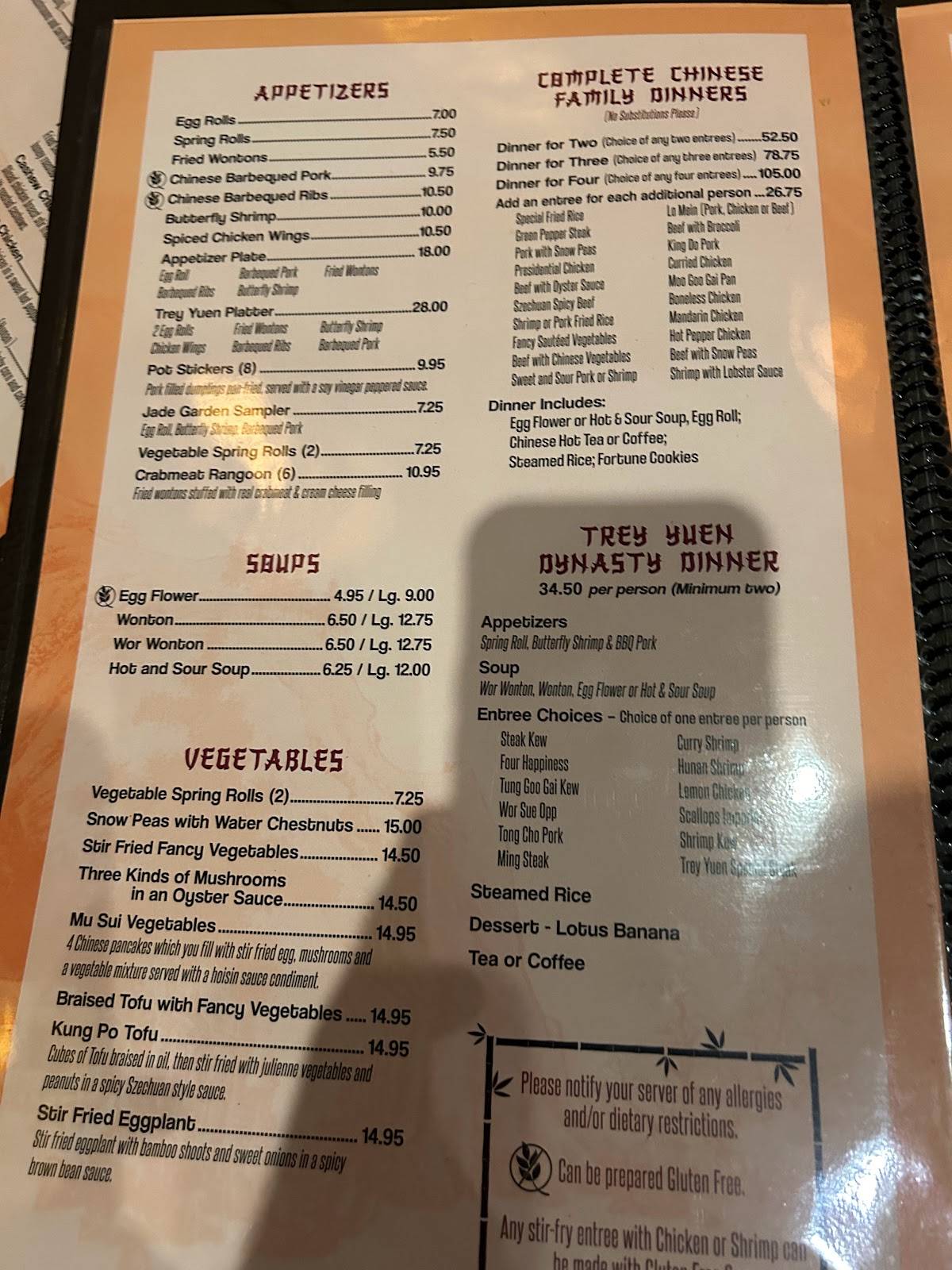 Menu at Trey Yuen restaurant, Mandeville, 600 N Causeway Blvd