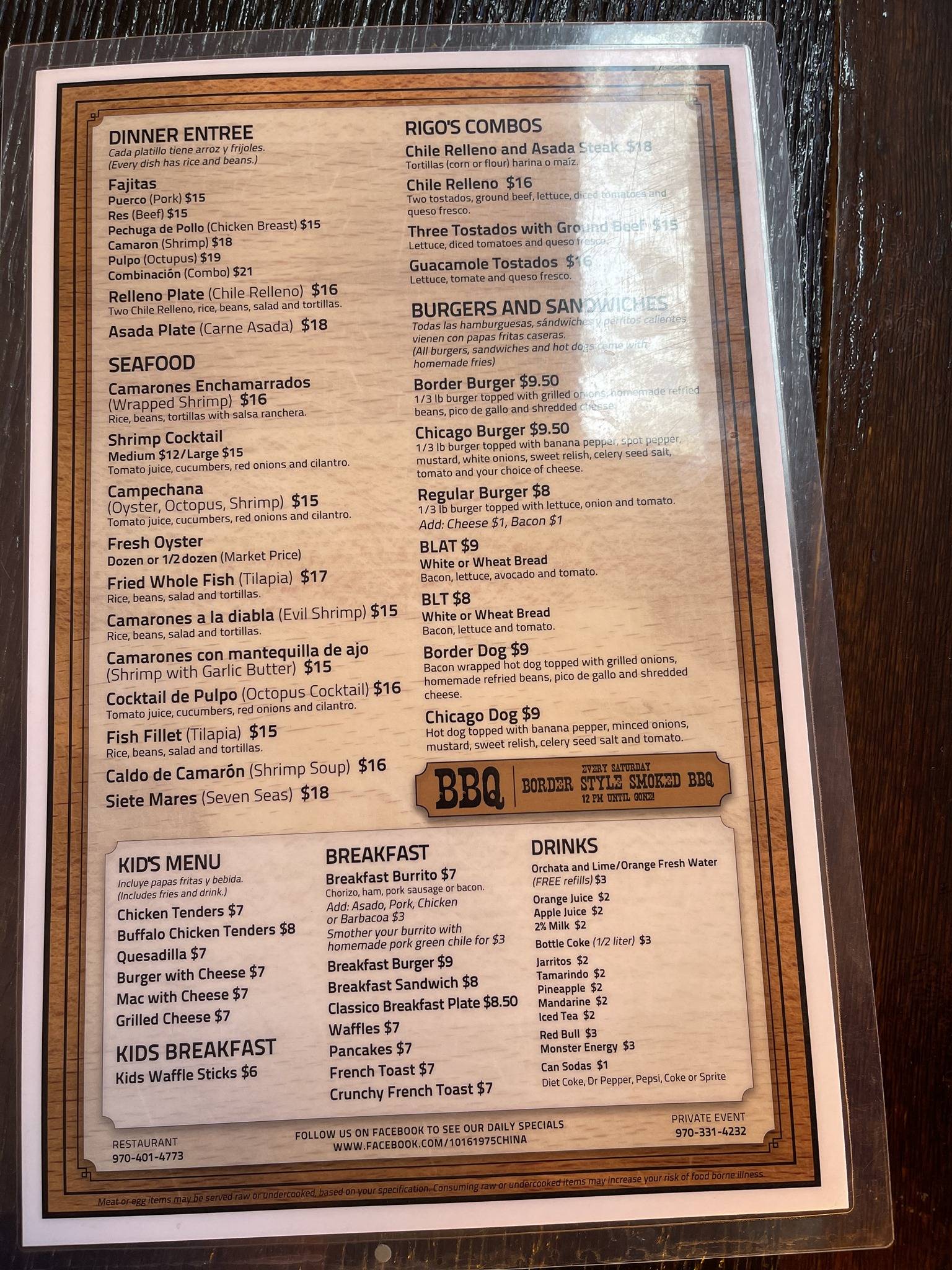 Menu at Trigo Food Co restaurant, Gypsum, 116 Park St