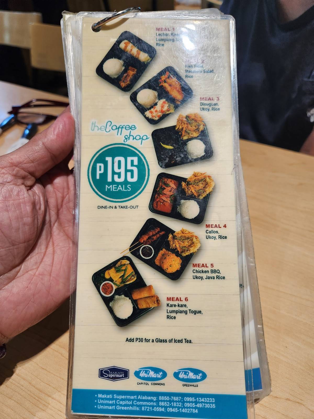Menu at Unimart Coffee Shop restaurant, San Juan