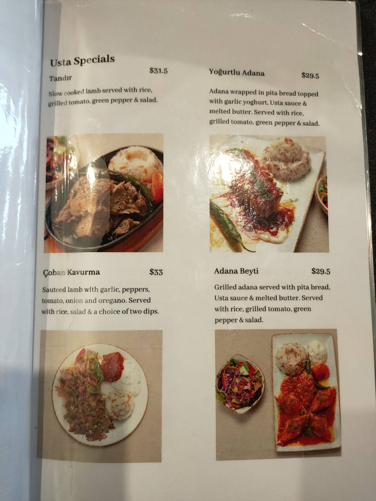 Menu at Usta Restaurant, Greenvale