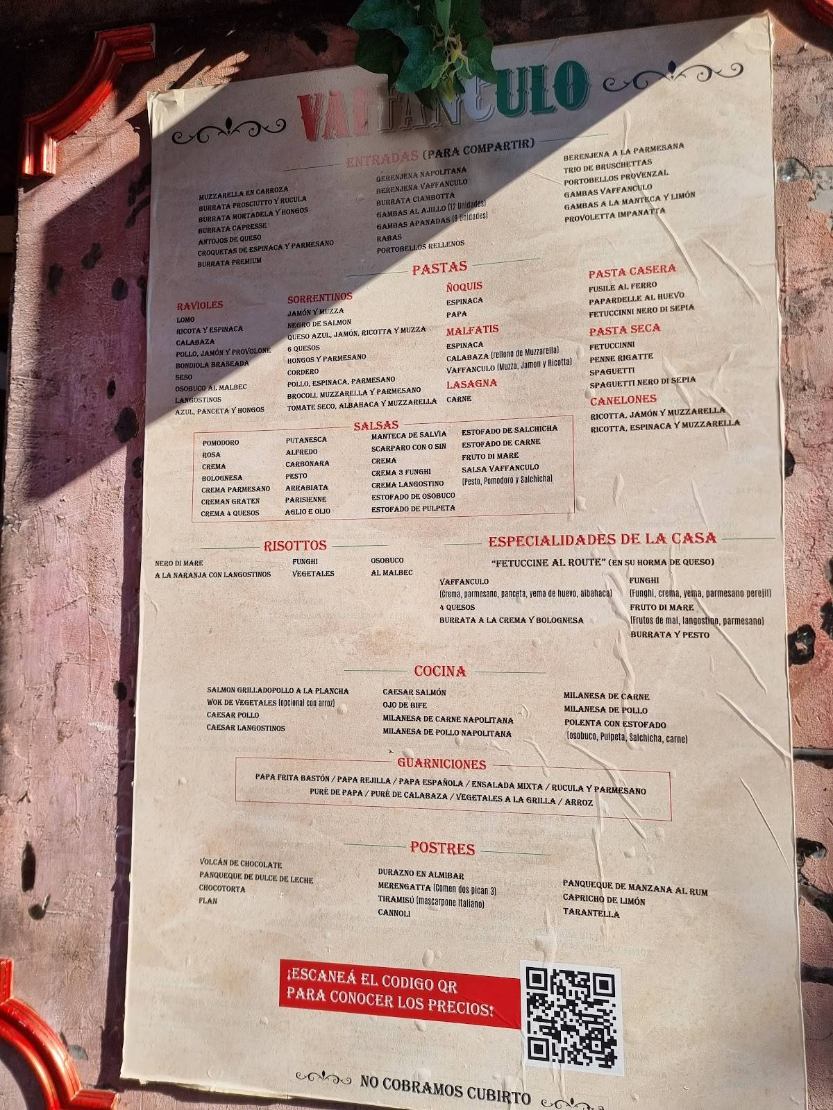 Carta del restaurante Vaffanculo Cantina Italiana, Buenos Aires